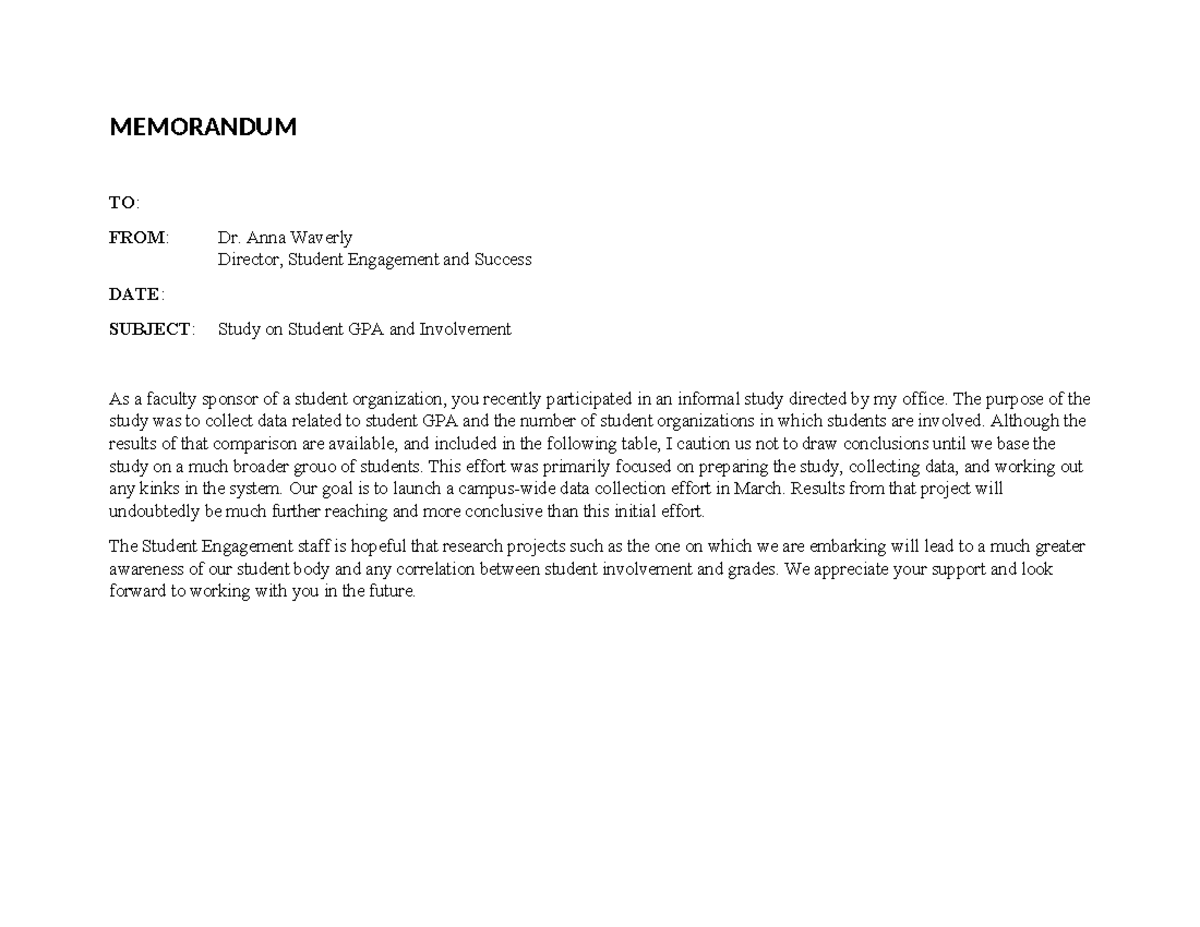 Berih Exp22 Word Ch03 Cumulative Assessment Academics - MEMORANDUM TO ...