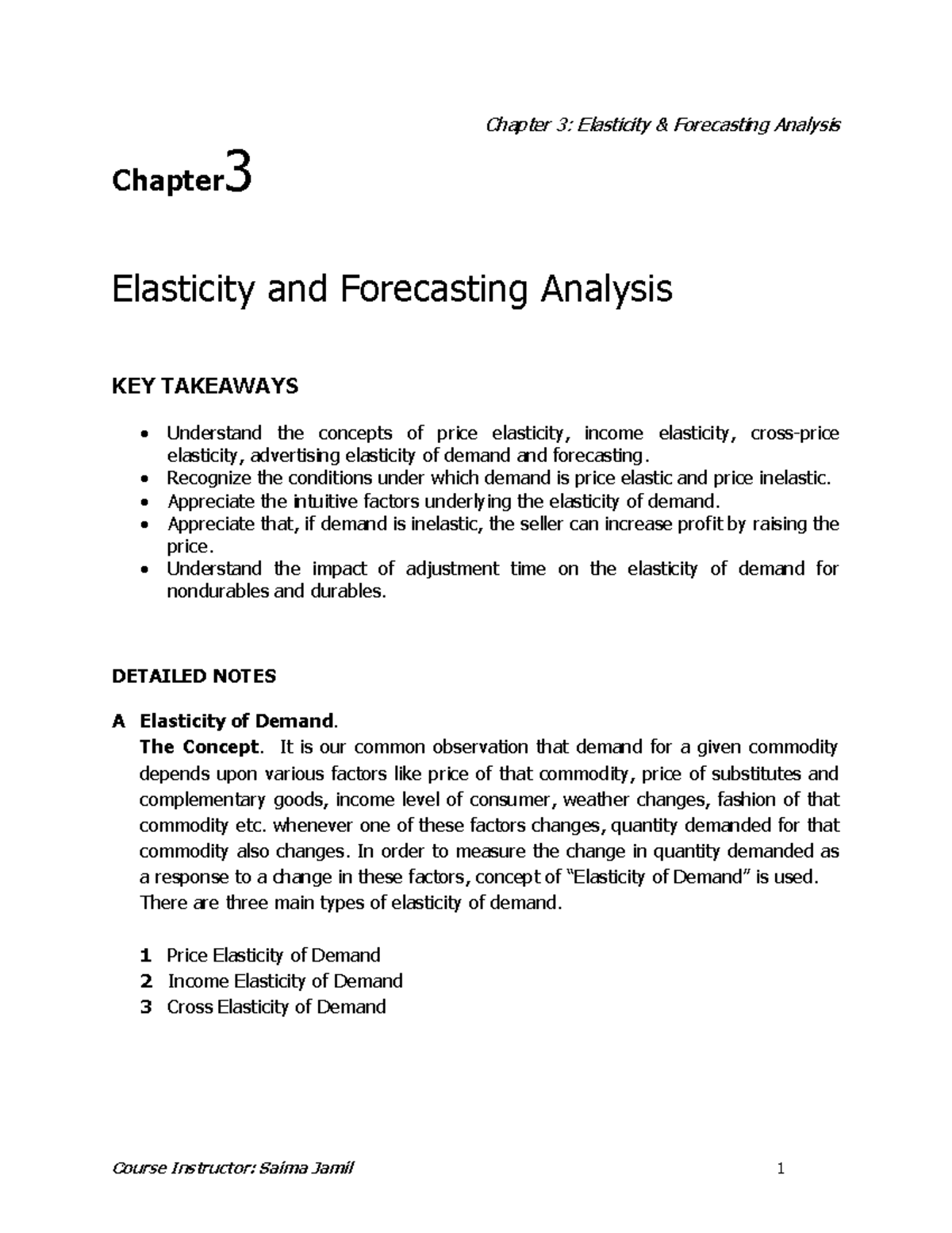 03 Elasticity And Forecasting Analysis Chapter 3 Elasticity And Forecasting Analysis Key