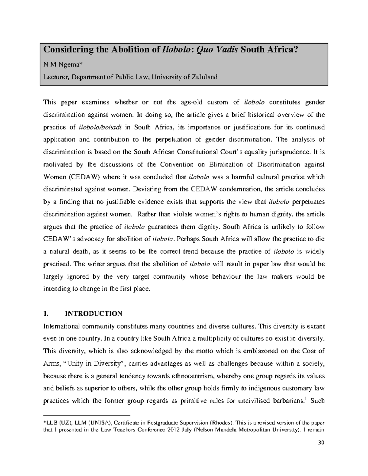 Considering the abolition of ilobolo - 30 Considering the Abolition of ...