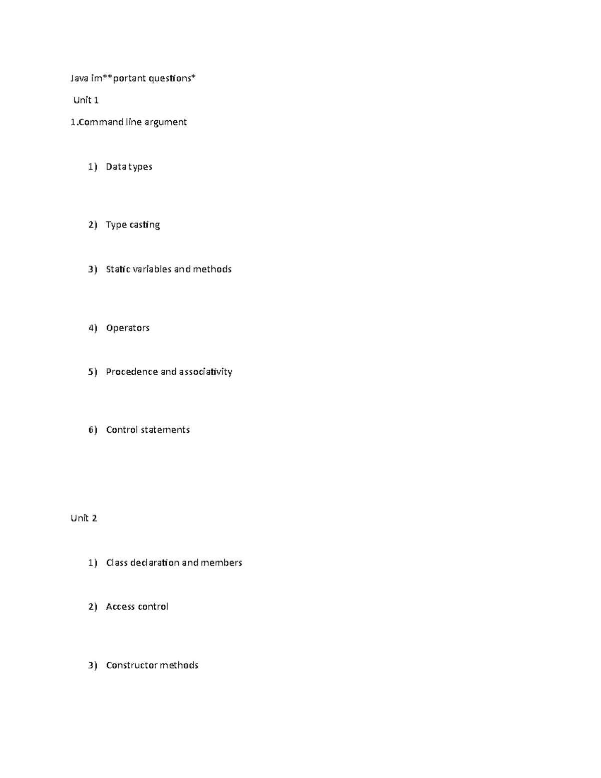 Java Important Topic Easy To Learn Java Important Questions Unit 1 1 Line Argument 1
