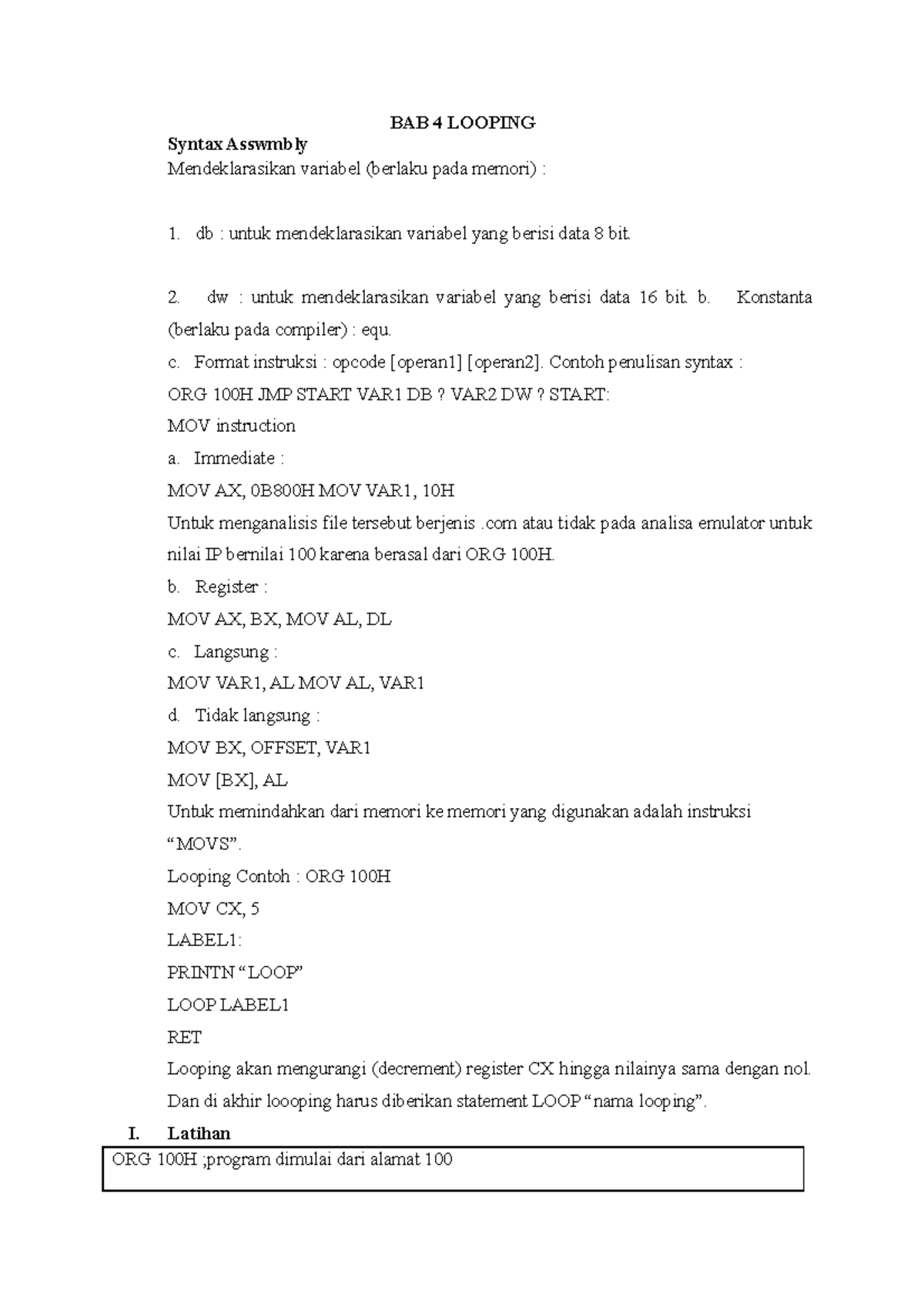 Looping PSD 2019 - BAB 4 LOOPING Syntax Asswmbly Mendeklarasikan ...