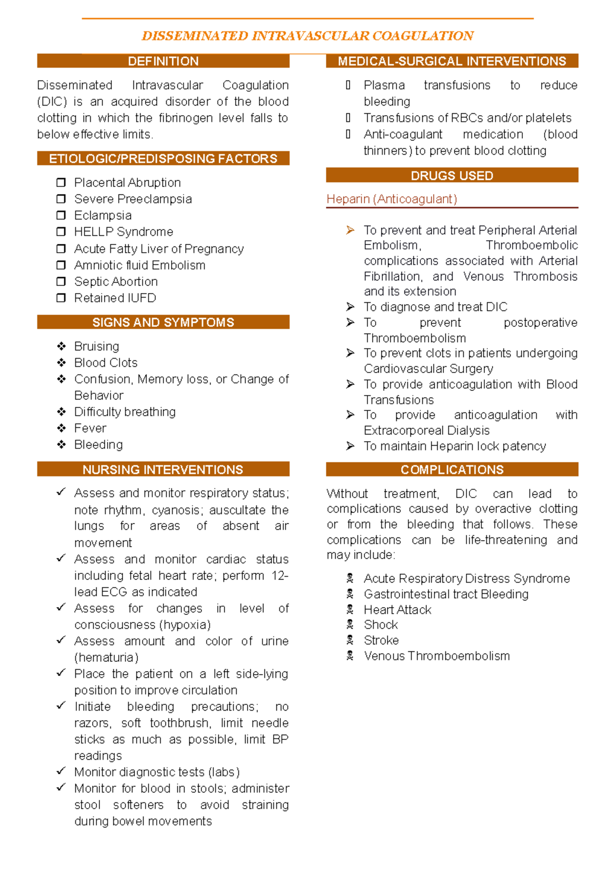 DIC and Rh Incompatibility - DISSEMINATED INTRAVASCULAR COAGULATION ...