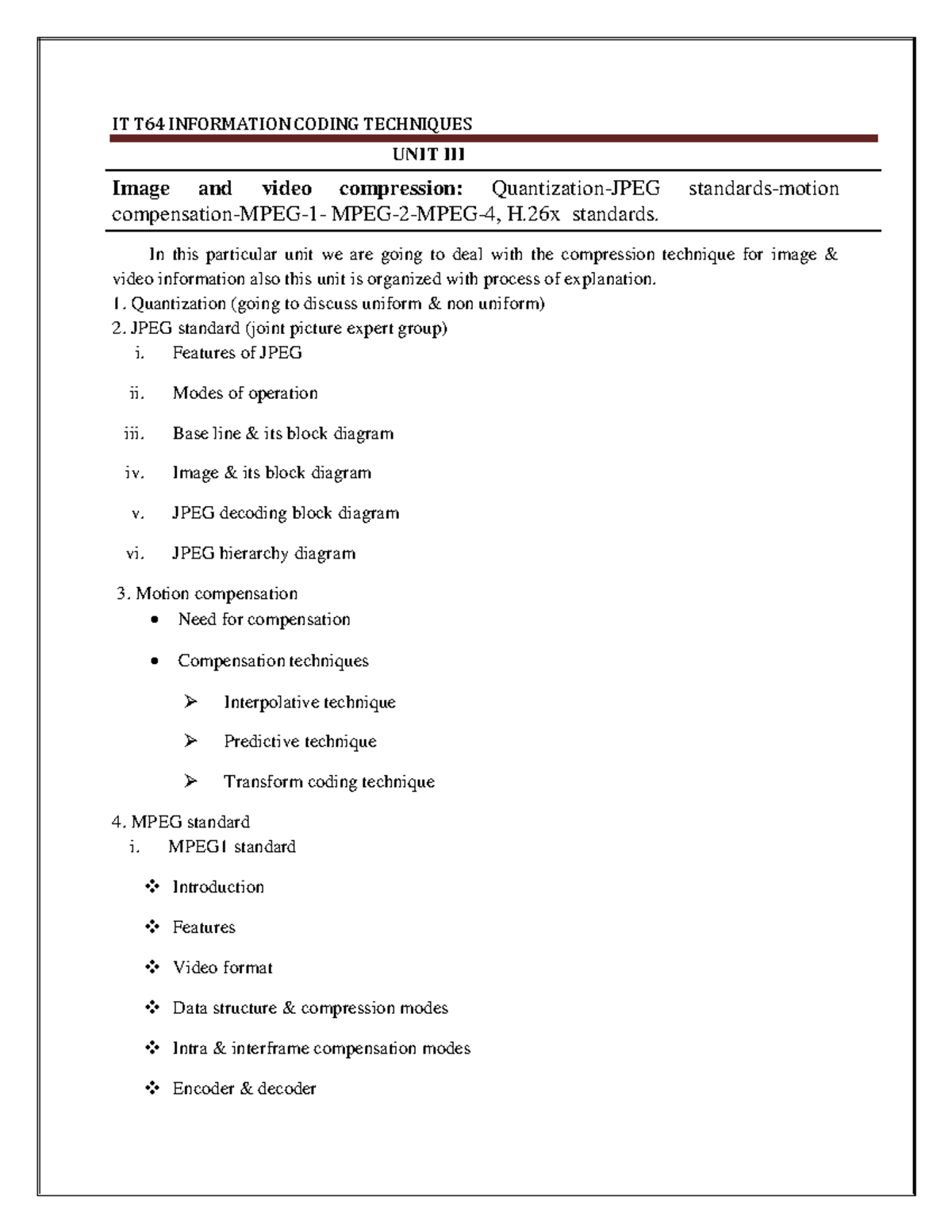 ICT(U3) - Image and video compression: Quantization-JPEG standards ...