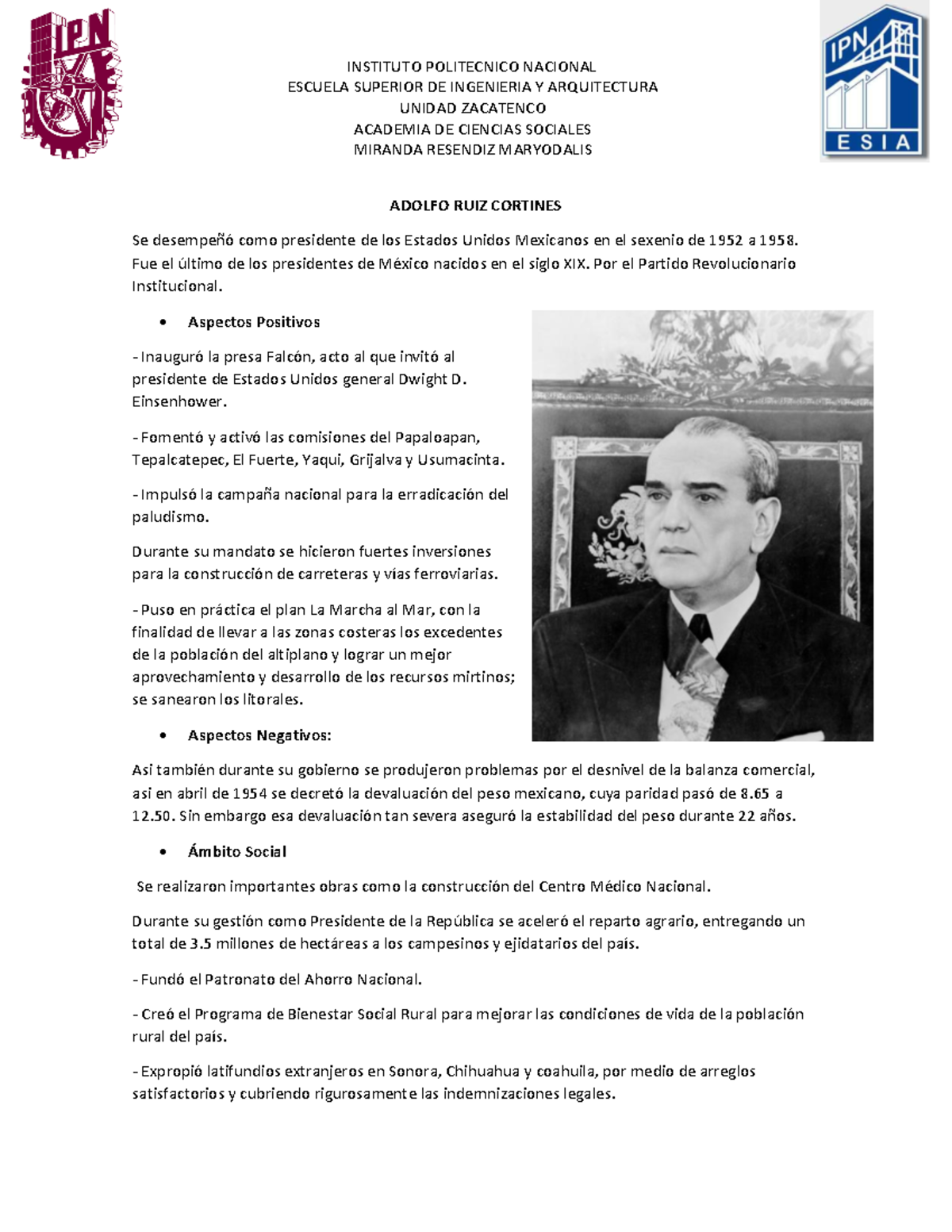 Adolfo RUIZ Cortines - biografia - INSTITUTO POLITECNICO NACIONAL ...