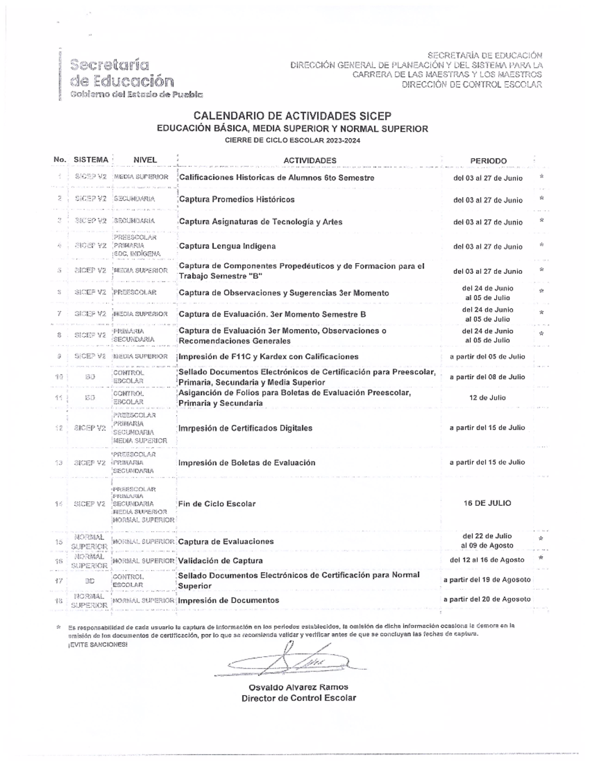 Calendario Sicep 23-24 FIN - SECRETARÍA DE EDUCACIÓN Secretaría ...