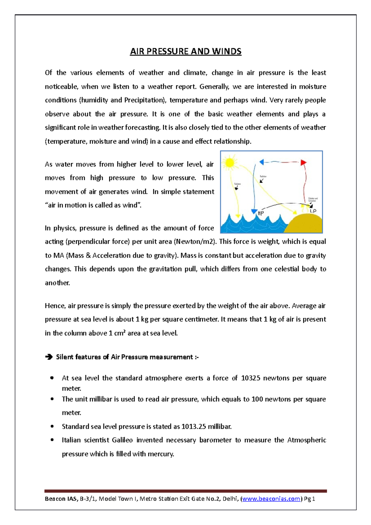 Air Pressure and winds - AIR PRESSURE AND WINDS Of the various elements ...