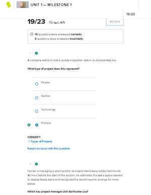 PM Milestone 1 - 1 CONCEPT → Project Stakeholders 22 / 23 that's 96% ...