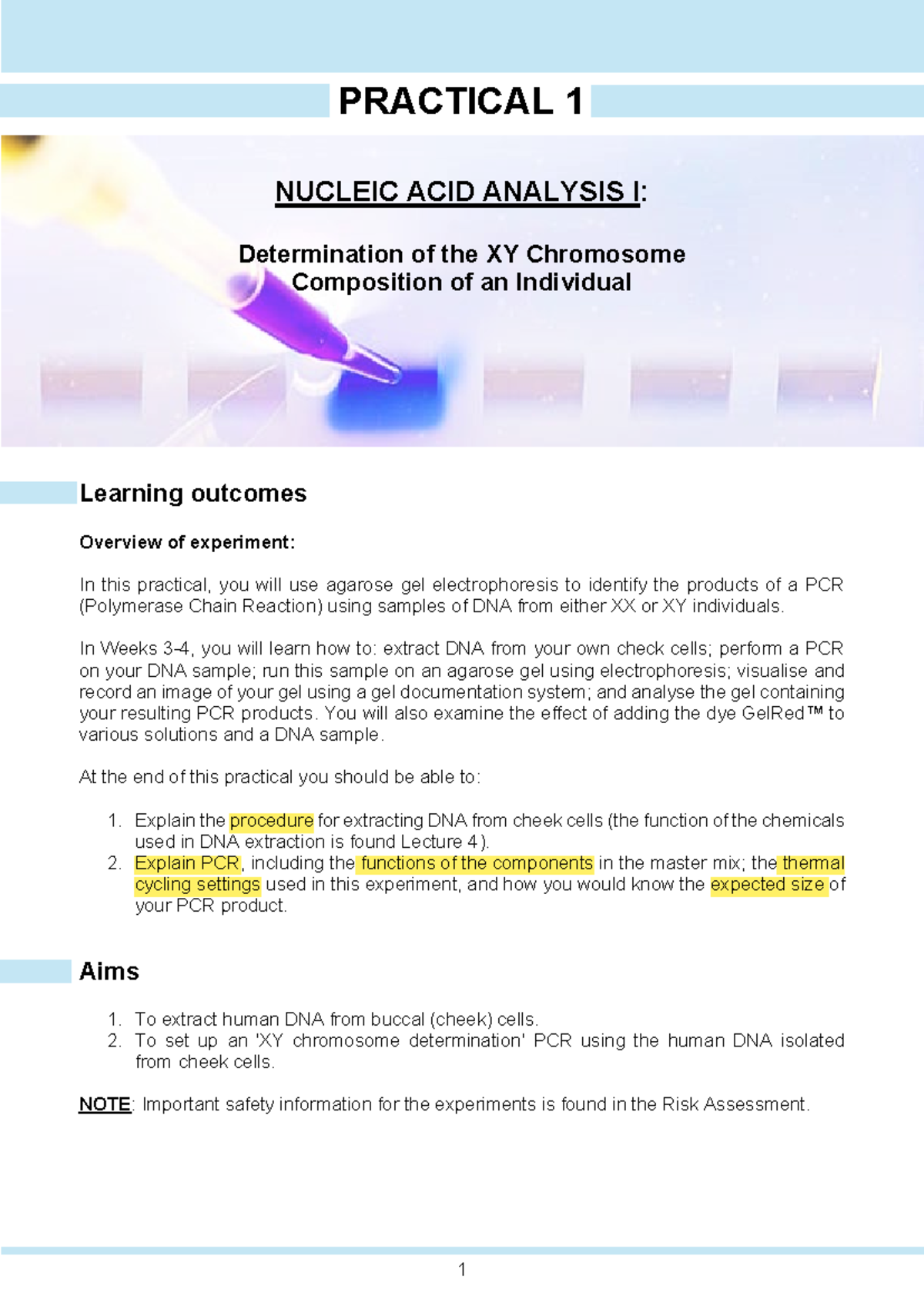 BIOC2201 Practical 1 Week 3 Student Notes - PRACTICAL 1 NUCLEIC ACID ...