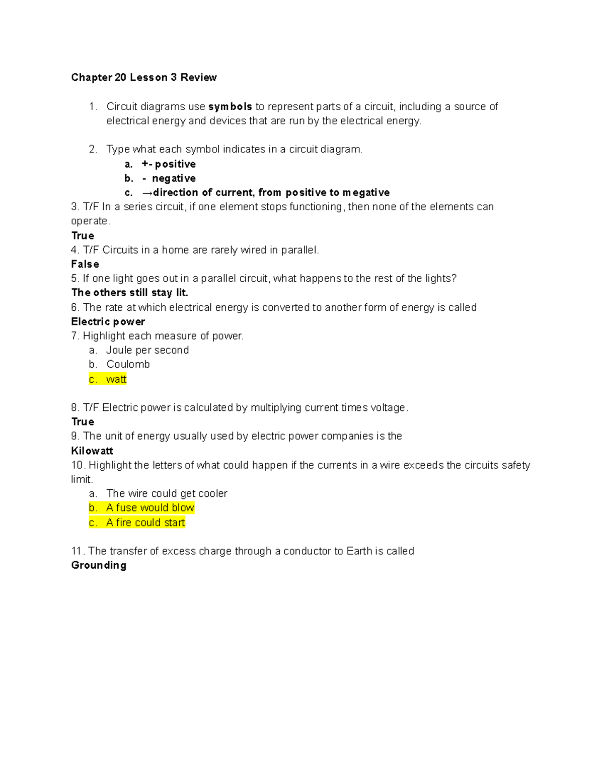 Ch. 20 Lesson 3 Review - Chapter 20 Lesson 3 Review 1. Circuit diagrams ...