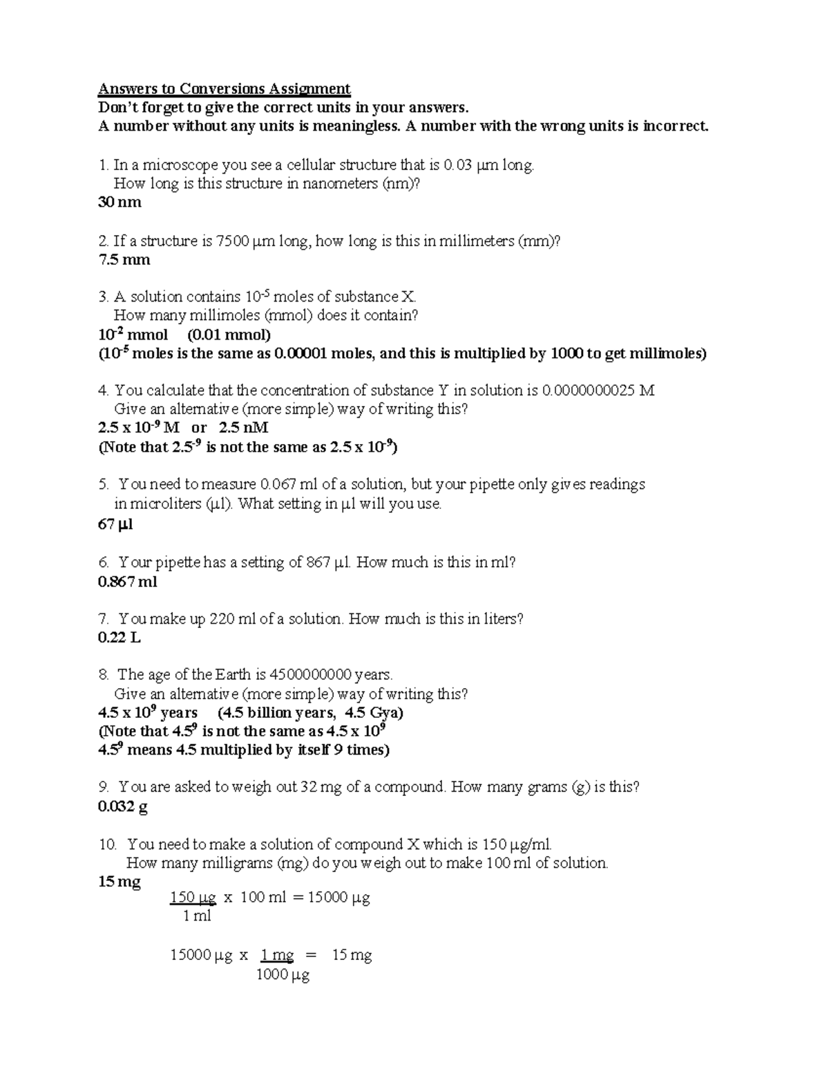 Conversions Assignment Answers - Answers to Conversions Assignment Don ...