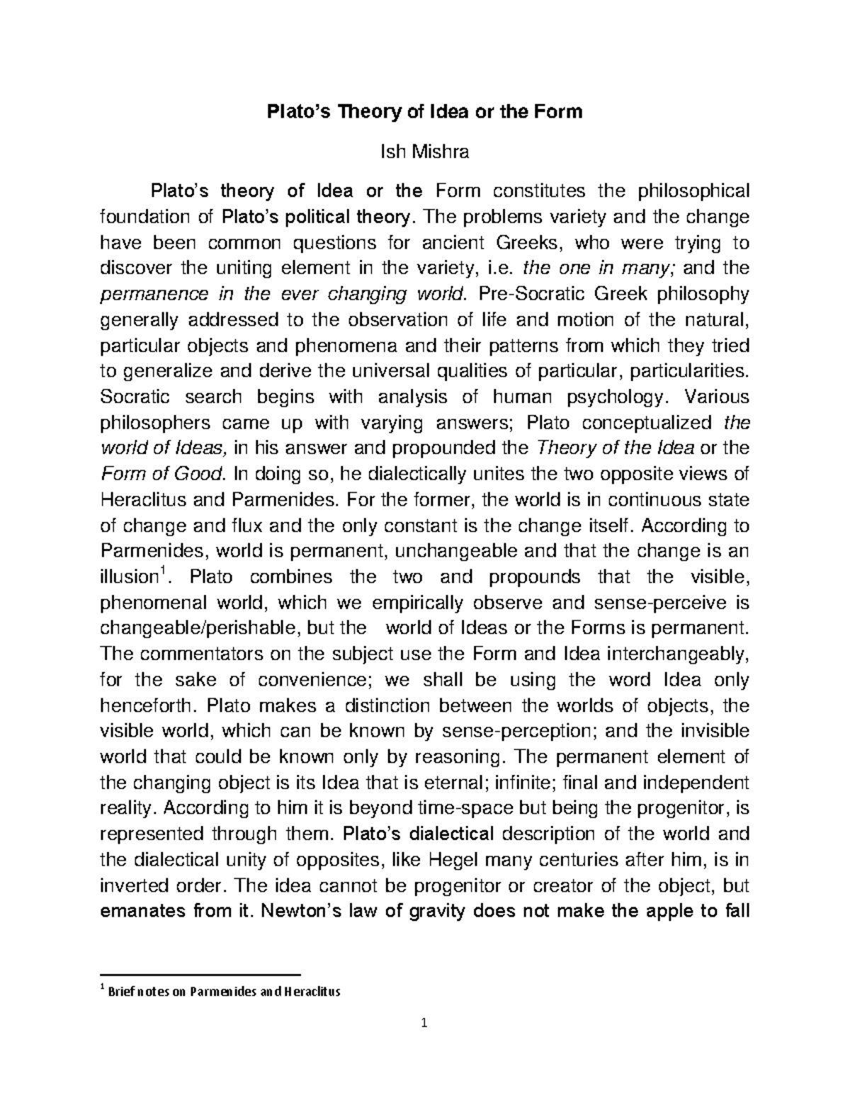 Plato's Theory of Idea - PLATO IDEA FORM - Plato’s Theory of Idea or ...