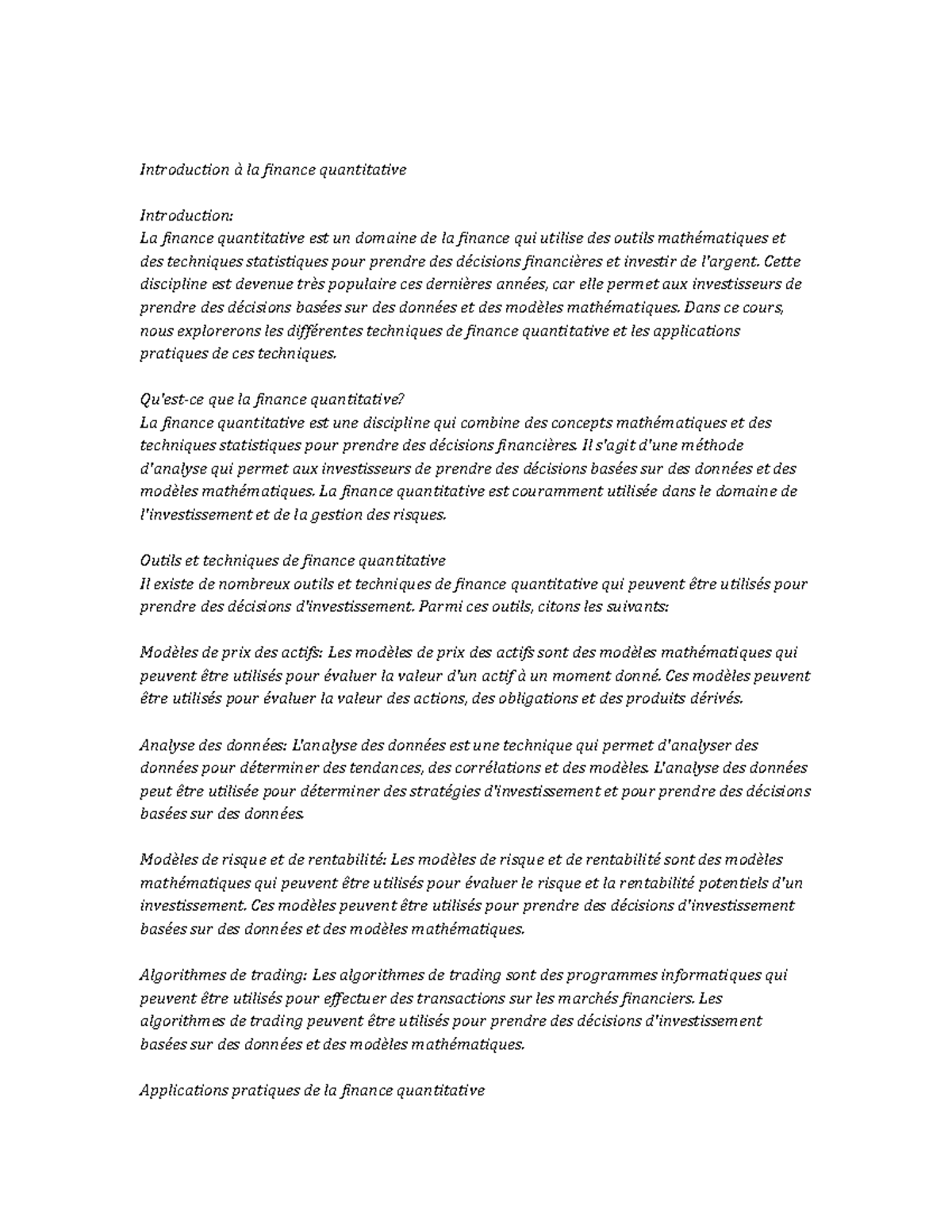 Quantitative finance Study Notes - Introduction à la finance ...