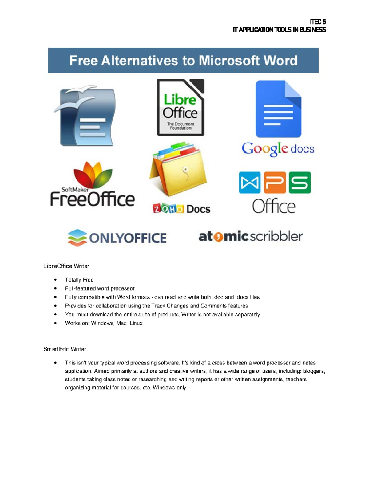 Word-processing-software - ITEC 5 IT APPLICATION TOOLS IN BUSINESS ...