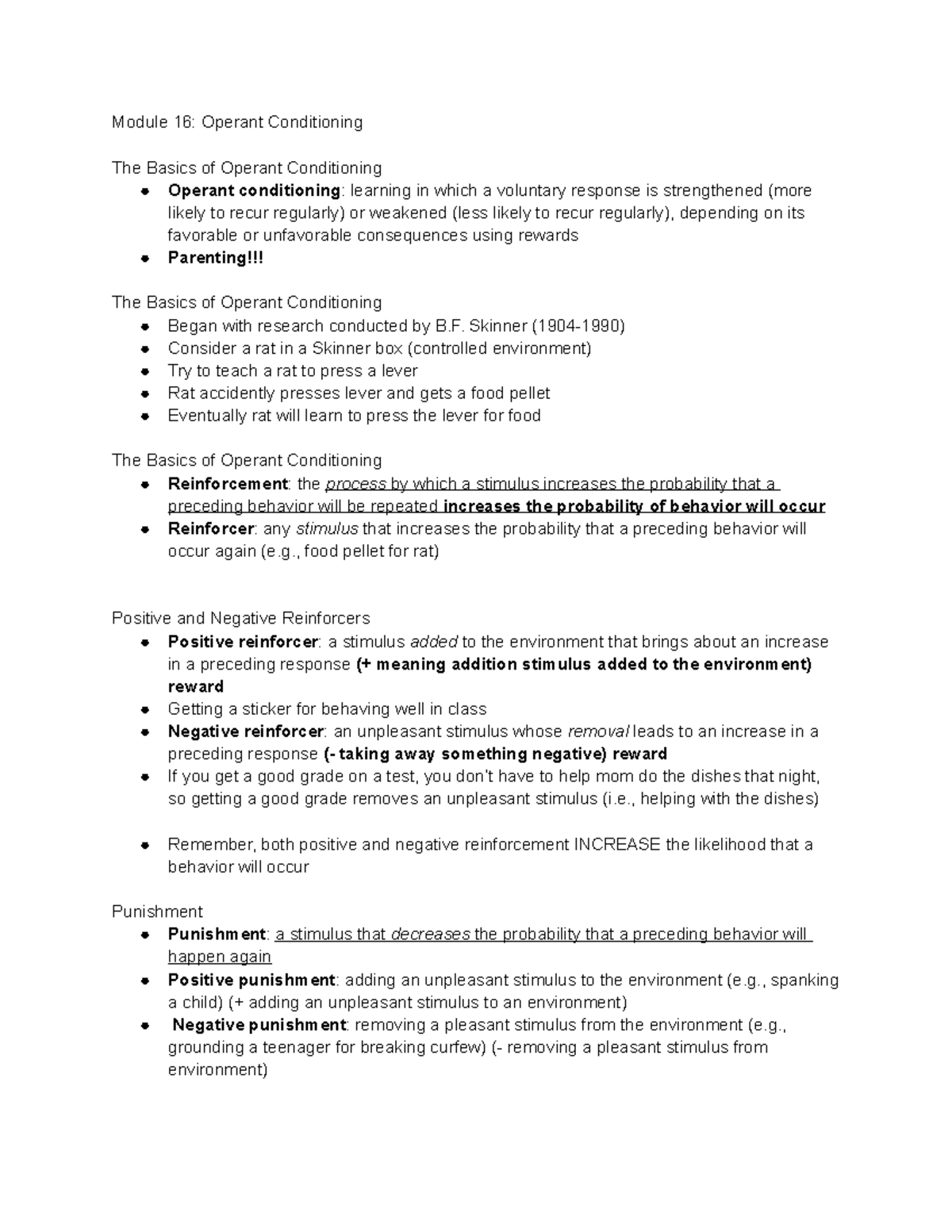 PSY 101 Chapter 5 Module 16 10 1 13 Midterm #2 - Module 16: Operant ...