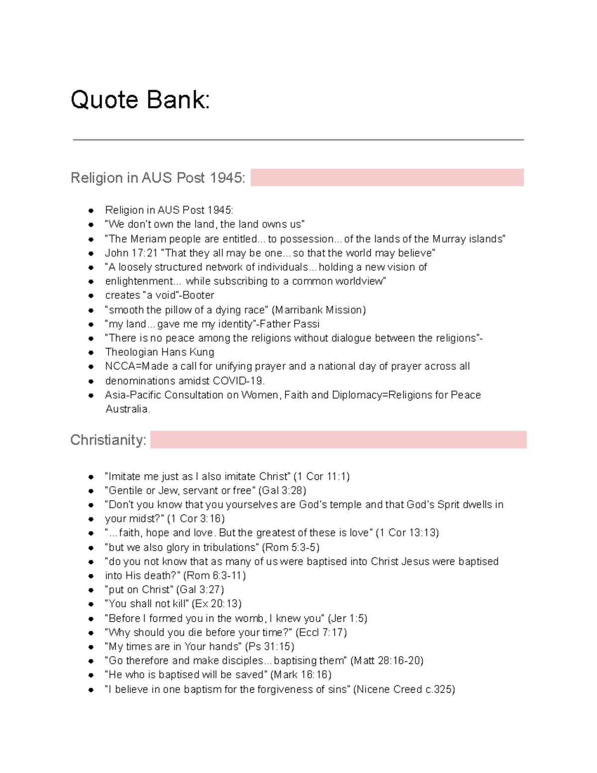 SOR Quote Bank - Quote Bank: Religion in AUS Post - Studocu
