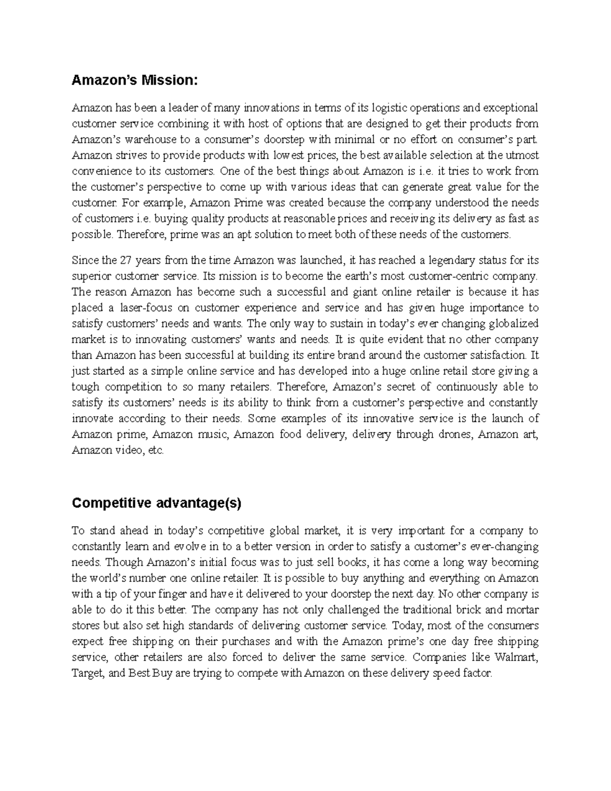 Amazon - Amazon’s Mission: Amazon has been a leader of many innovations ...