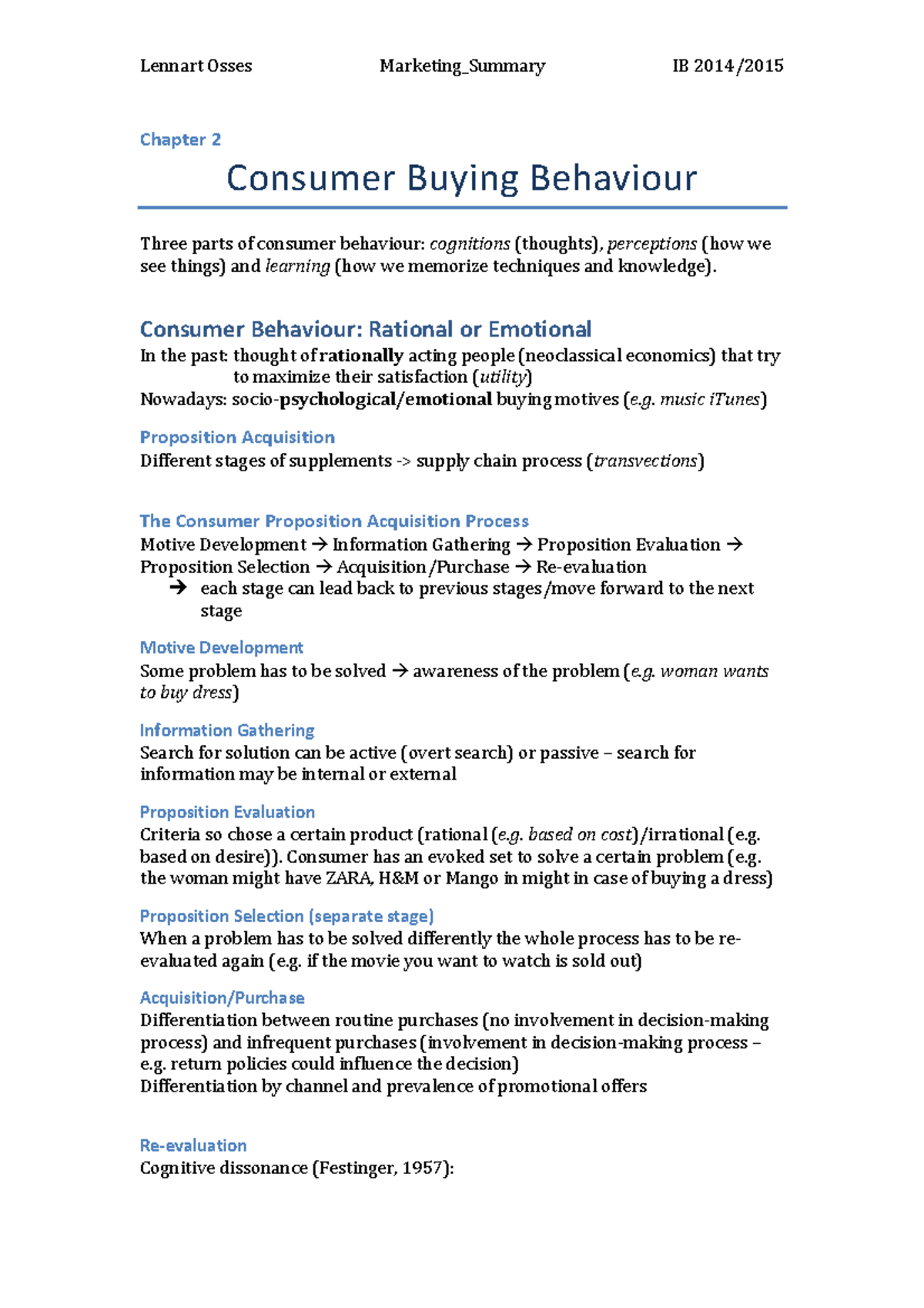 Marketing Chapter 2 - Chapter 2 Consumer Buying Behaviour Three parts of consumer behaviour ...