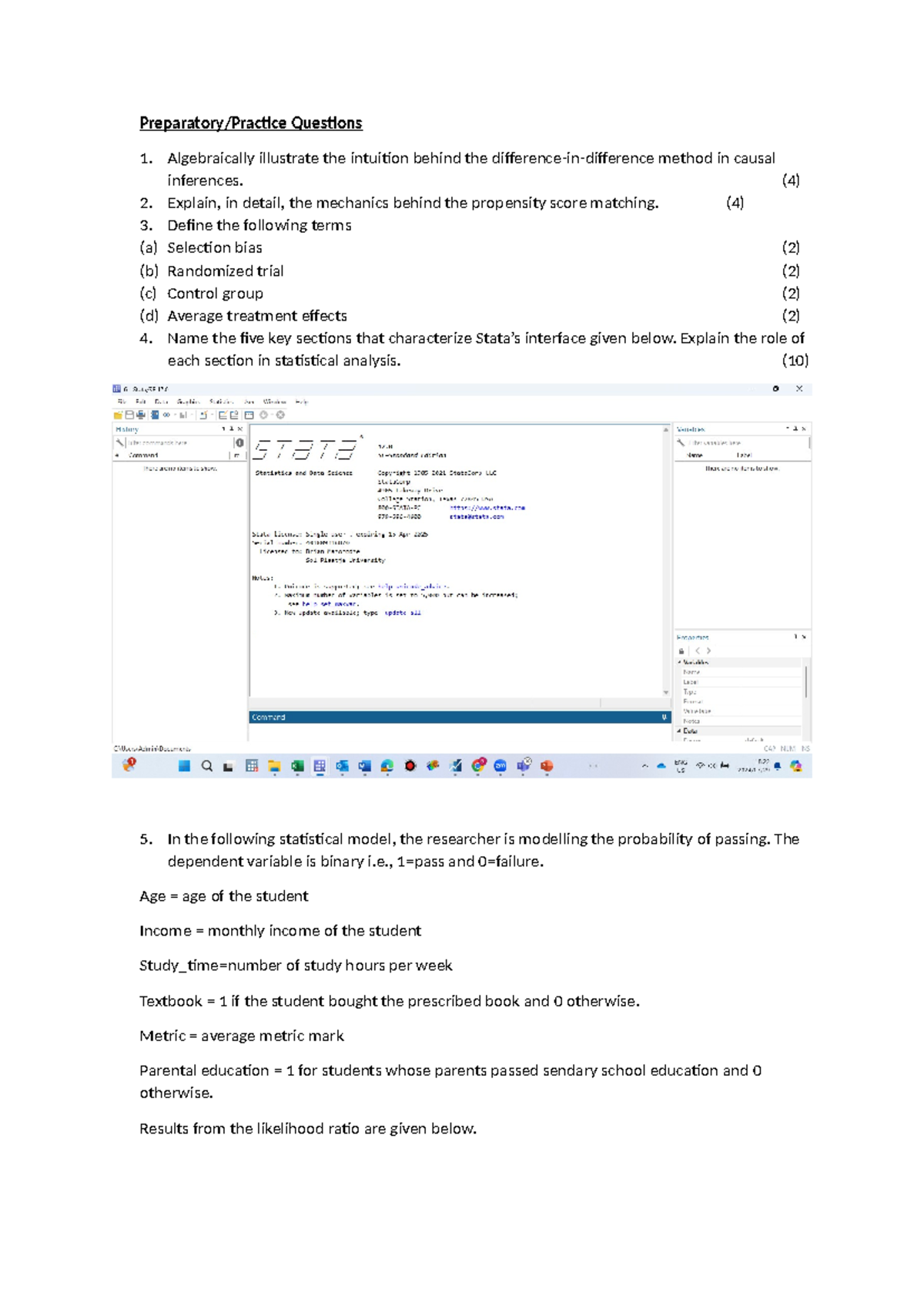 Preparatory Questions - Preparatory/Practice Questions Algebraically ...