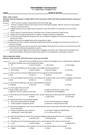 Matching TYPE TEST - JOHN REY L. PACENA BSED-3RD YEAR I. Give at least ...