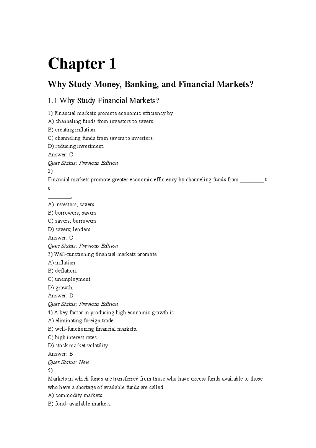 Chapter 1 - chap - Chapter 1 Why Study Money, Banking, and Financial ...