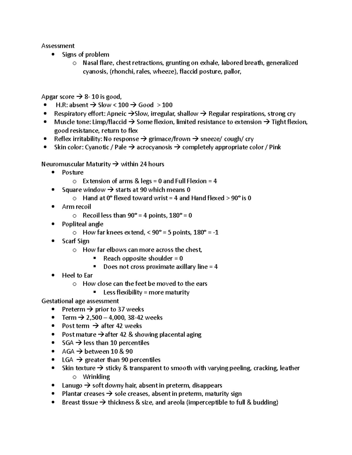Ch 18 - ch 18 ob - Assessment Signs of problem o Nasal flare, chest ...