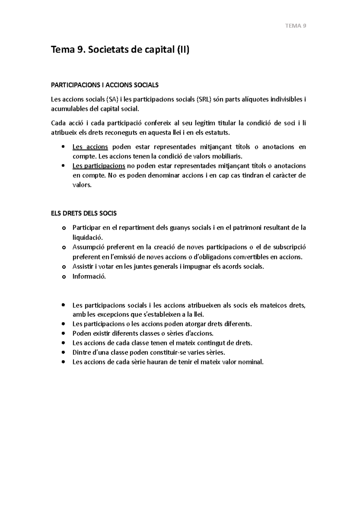 Dret Tema 9 - Societats de capiatl (II) - Tema 9. Societats de capital ...