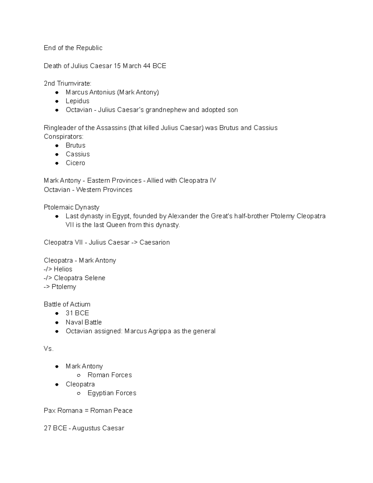 11 16 - Notes - End of the Republic Death of Julius Caesar 15 March 44 ...