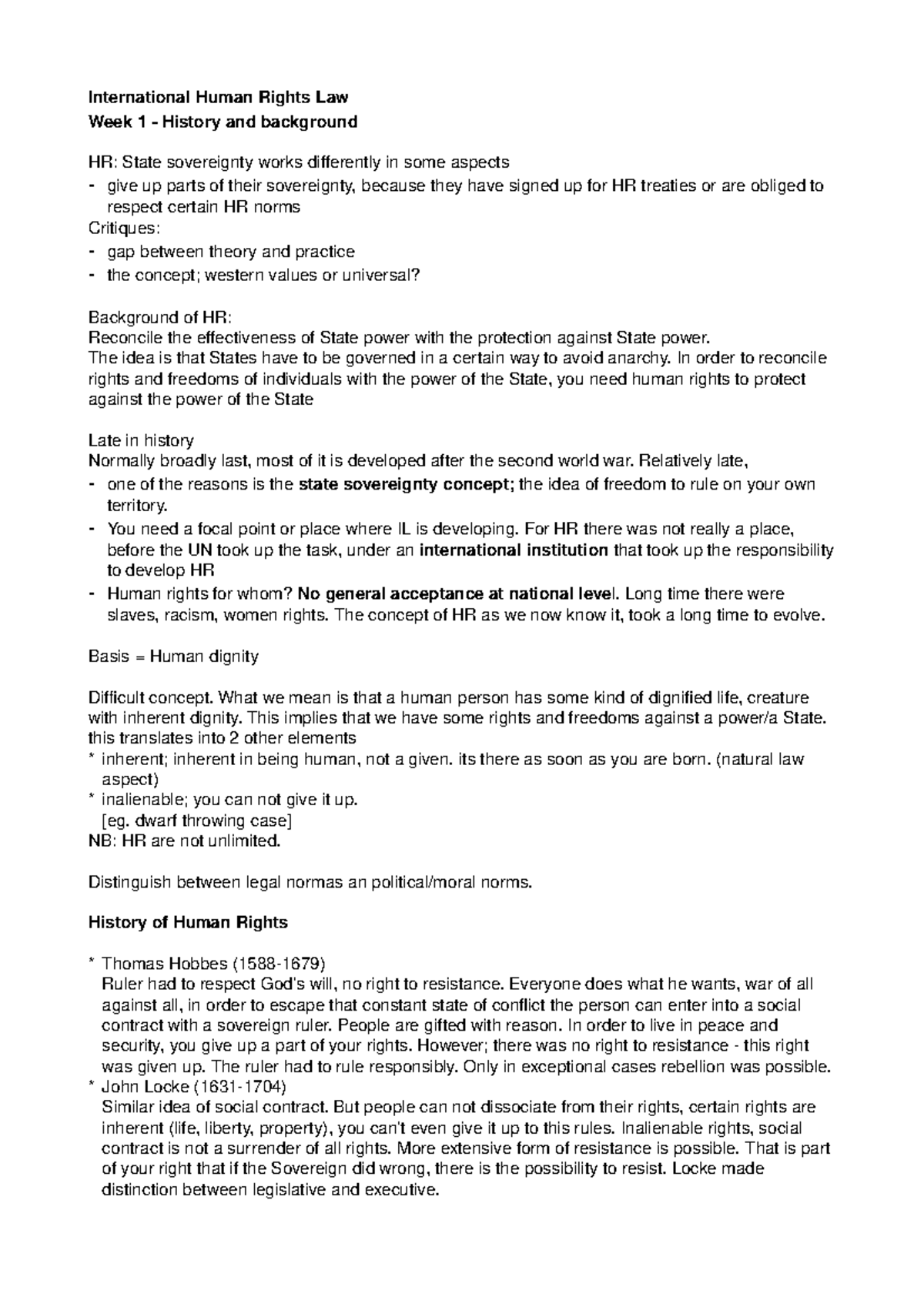 Lectures IHRL W1+ 2 - International Human Rights Law Week 1 - History ...