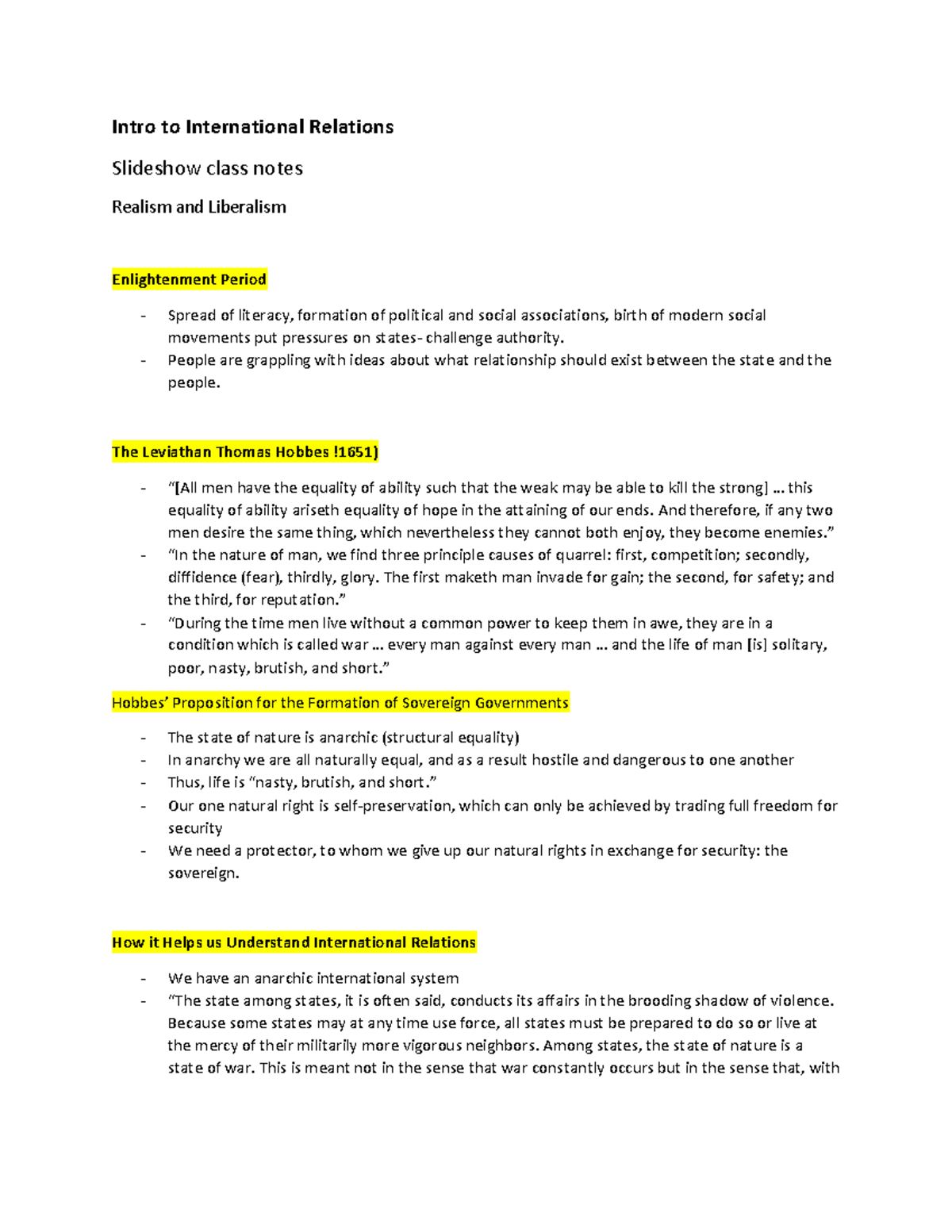 Realism and Liberalism - Intro to International Relations Slideshow ...