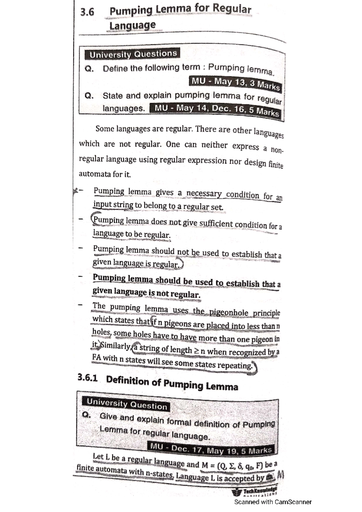 TCS QB Ans - QB ans - 3 Pumping Lemma for Regular Language University Questions Q. Define the ...