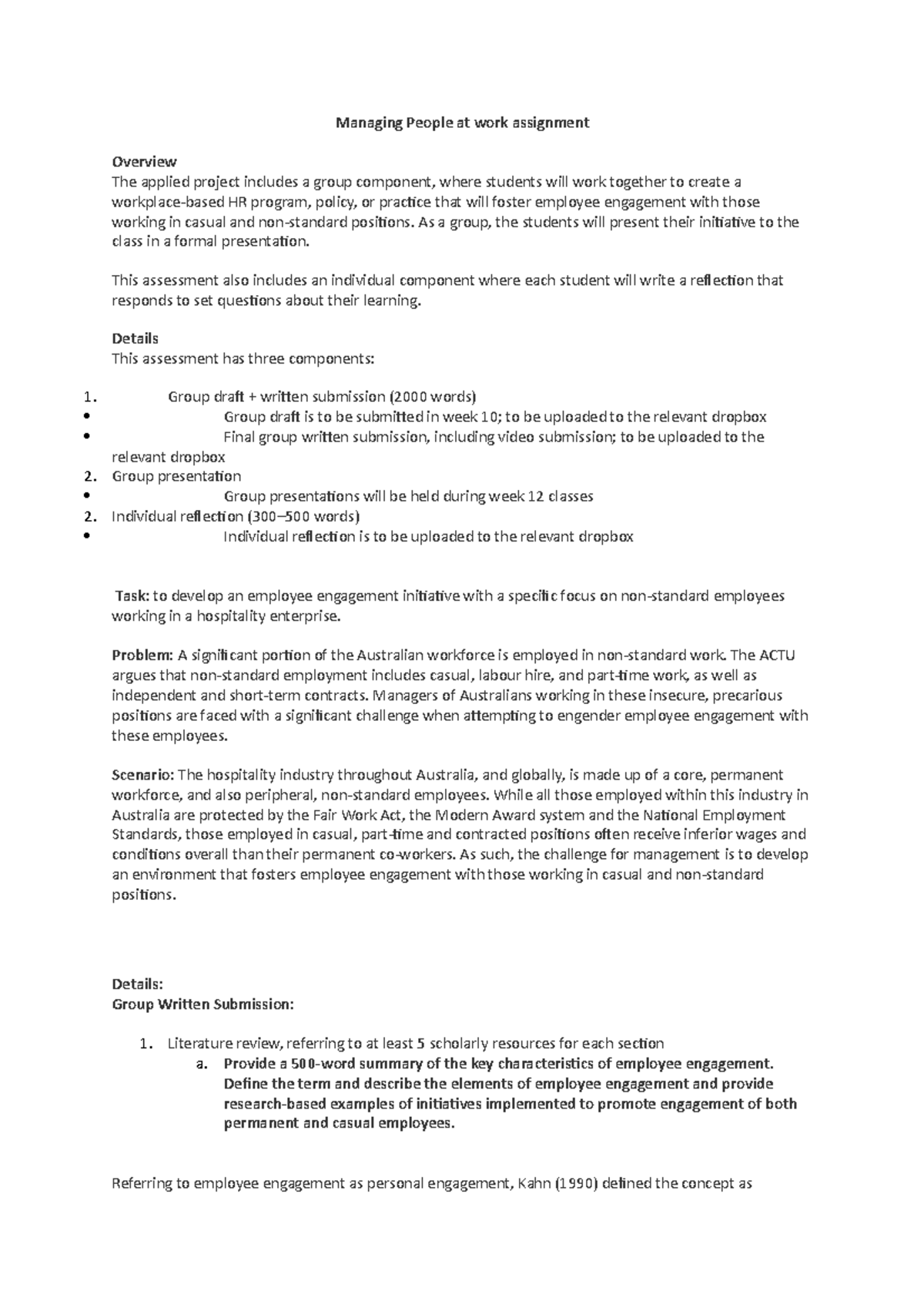 MPW 50% Group Assignment - Managing People at work assignment Overview ...
