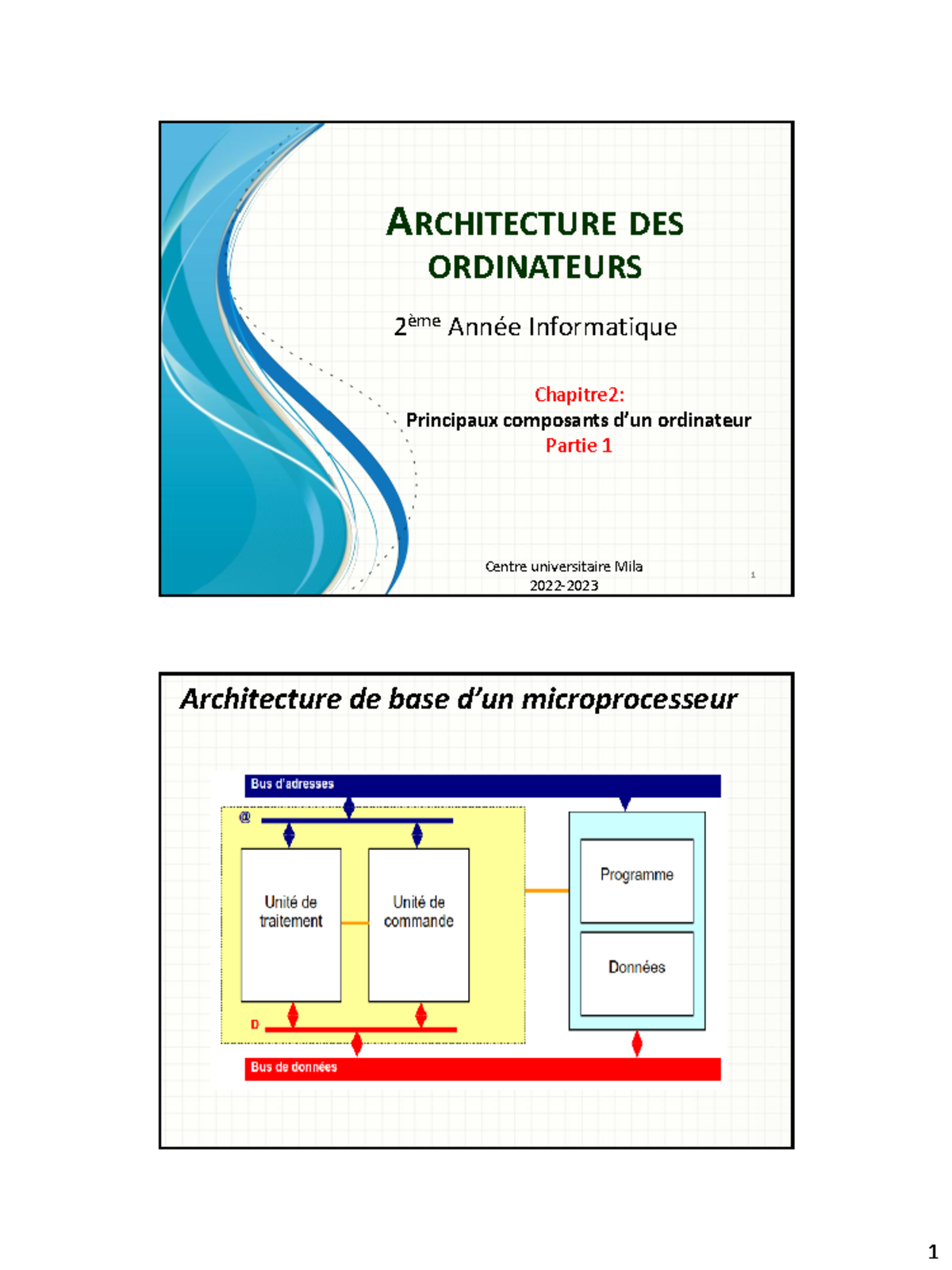 Chapitre 2 AO partie 1 - ARCHITECTURE DES ORDINATEURS 2 ème Année Informatique Centre ...
