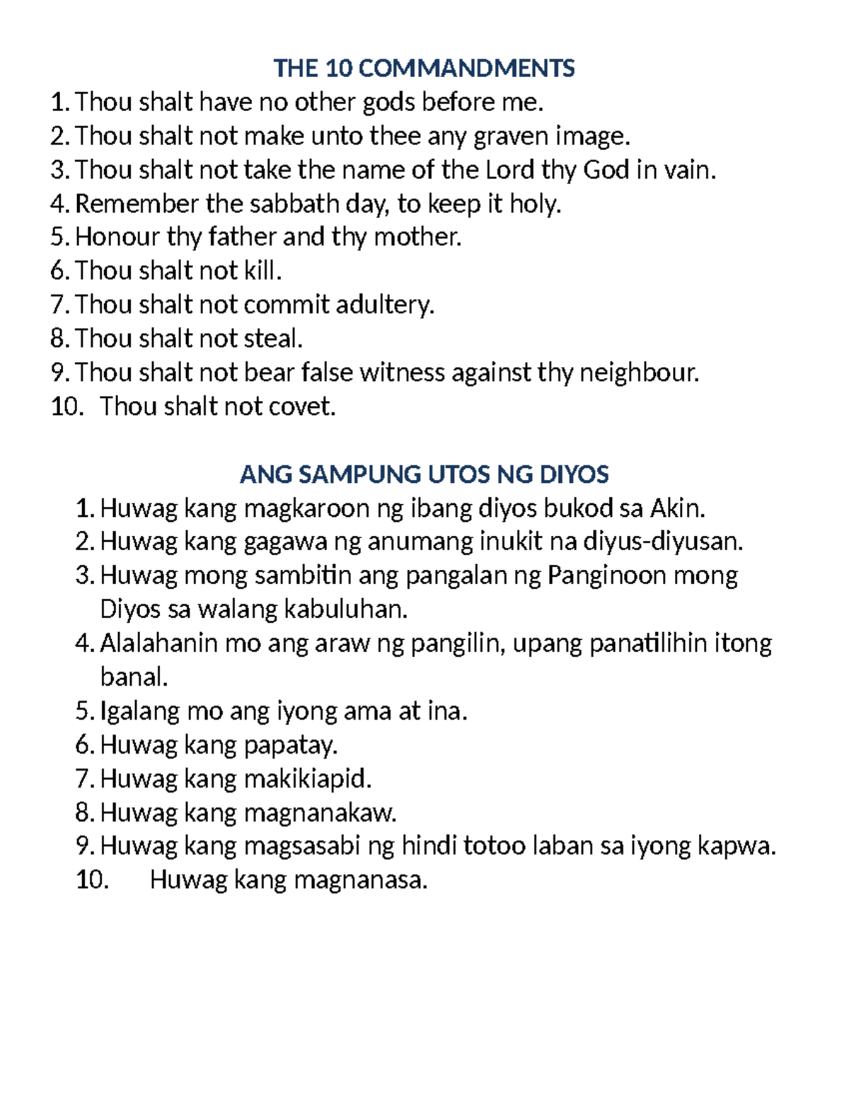 THE 10 Commandments - THE 10 COMMANDMENTS Thou shalt have no other gods ...