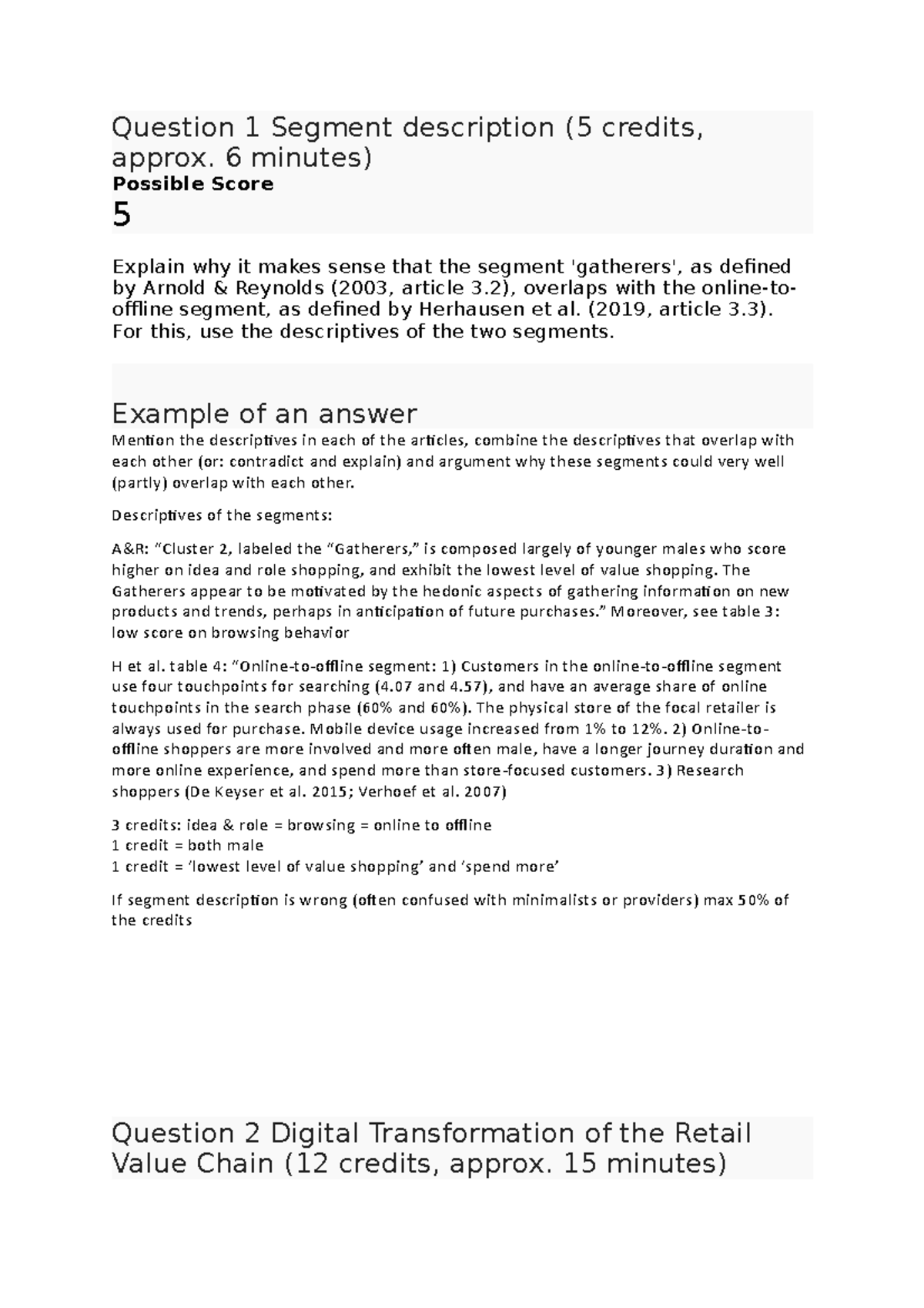 Retail exam - Past exam with answers - Question 1 Segment description ...