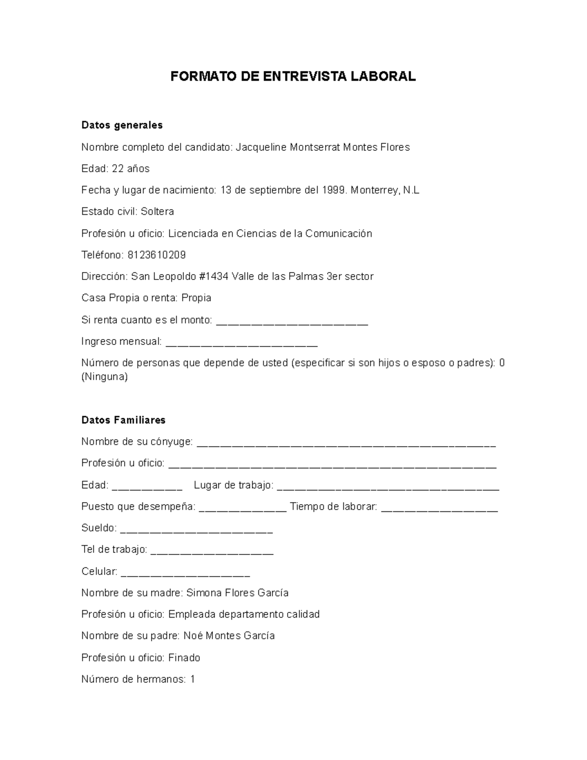 Formato de entrevista laboral EGRESADO - Desarrollo Humano - UANL - Studocu