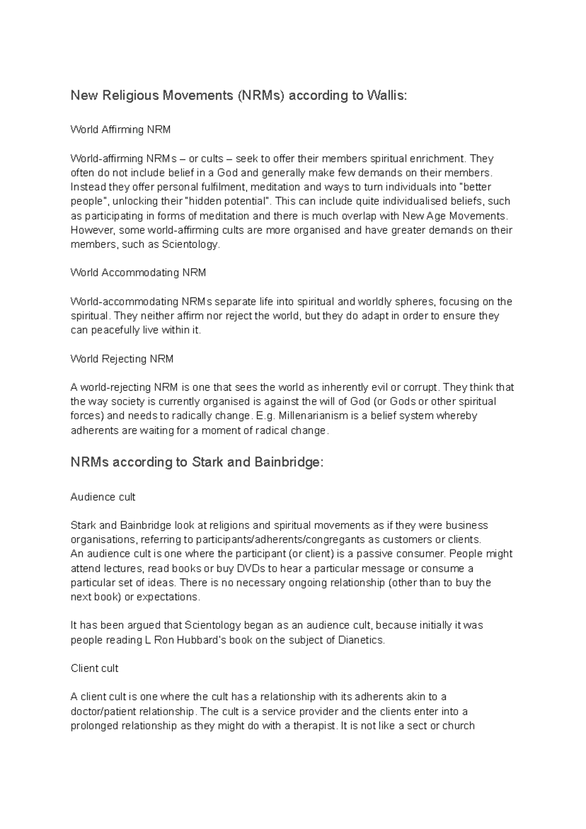 New Religious Movements (NRMs) according to Wallis - Google Docs - New ...
