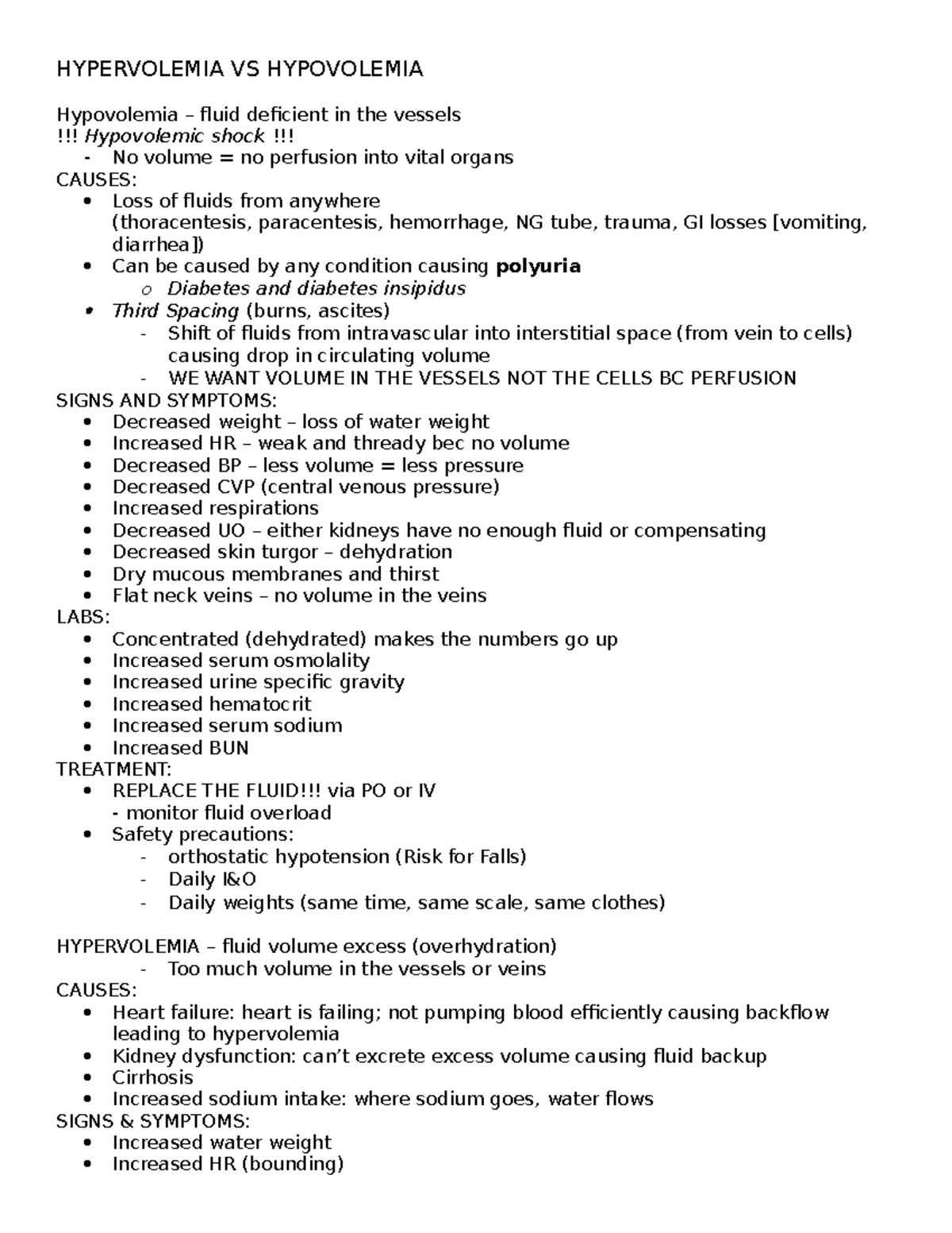 Hypervolemia VS Hypovolemia - HYPERVOLEMIA VS HYPOVOLEMIA Hypovolemia ...