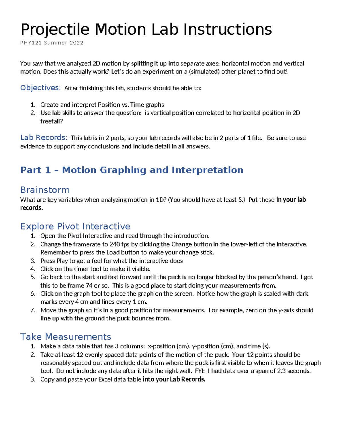 Projectile Motion Lab Instructions - Does this actually work? Let’s do ...