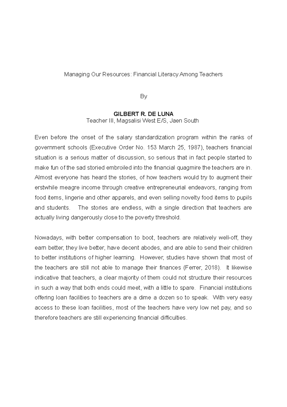 Gilbert R. DE LUNA Managing OUR Resources - Managing Our Resources ...