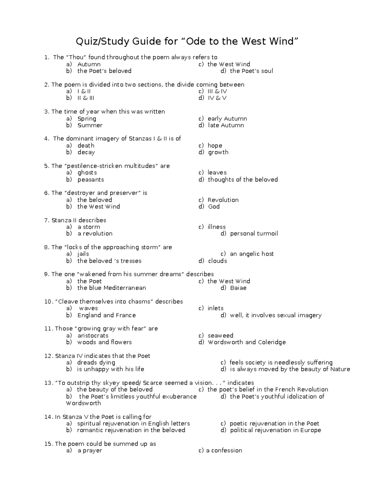 West Wind SG - Quiz/Study Guide for “Ode to the West Wind” 1. The “Thou ...