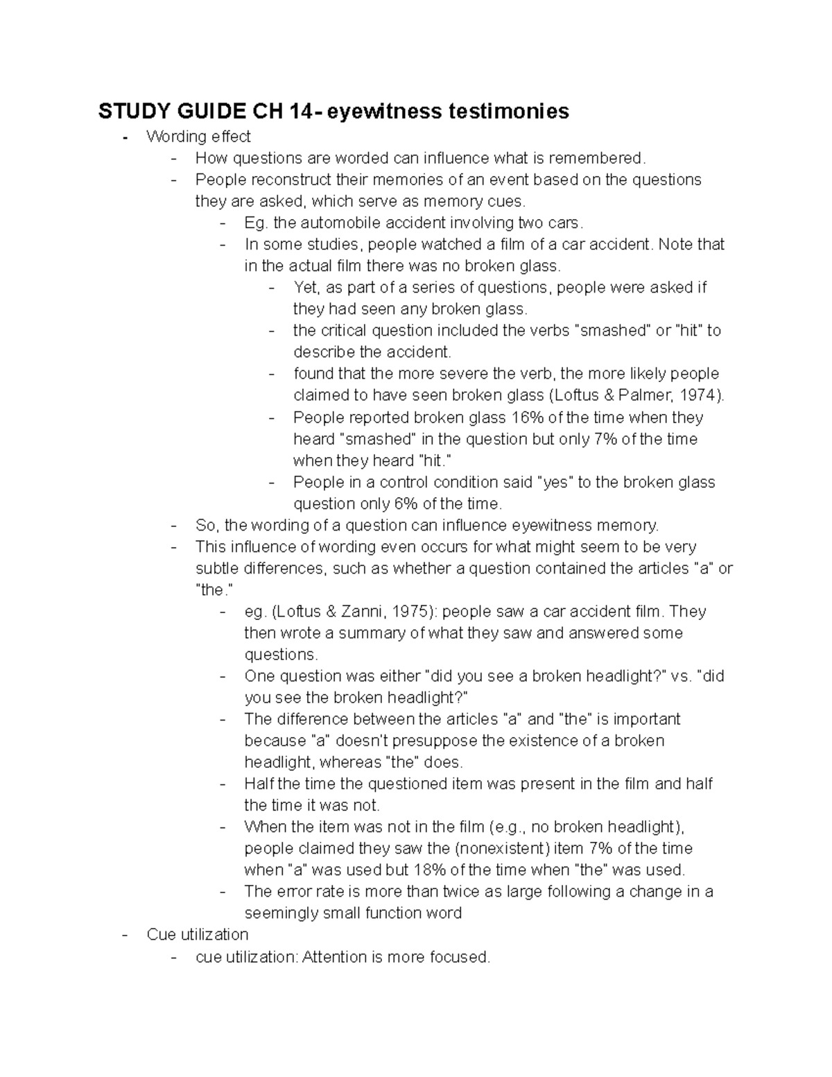 How memory affects eyewitness testimonies - STUDY GUIDE CH 14 ...