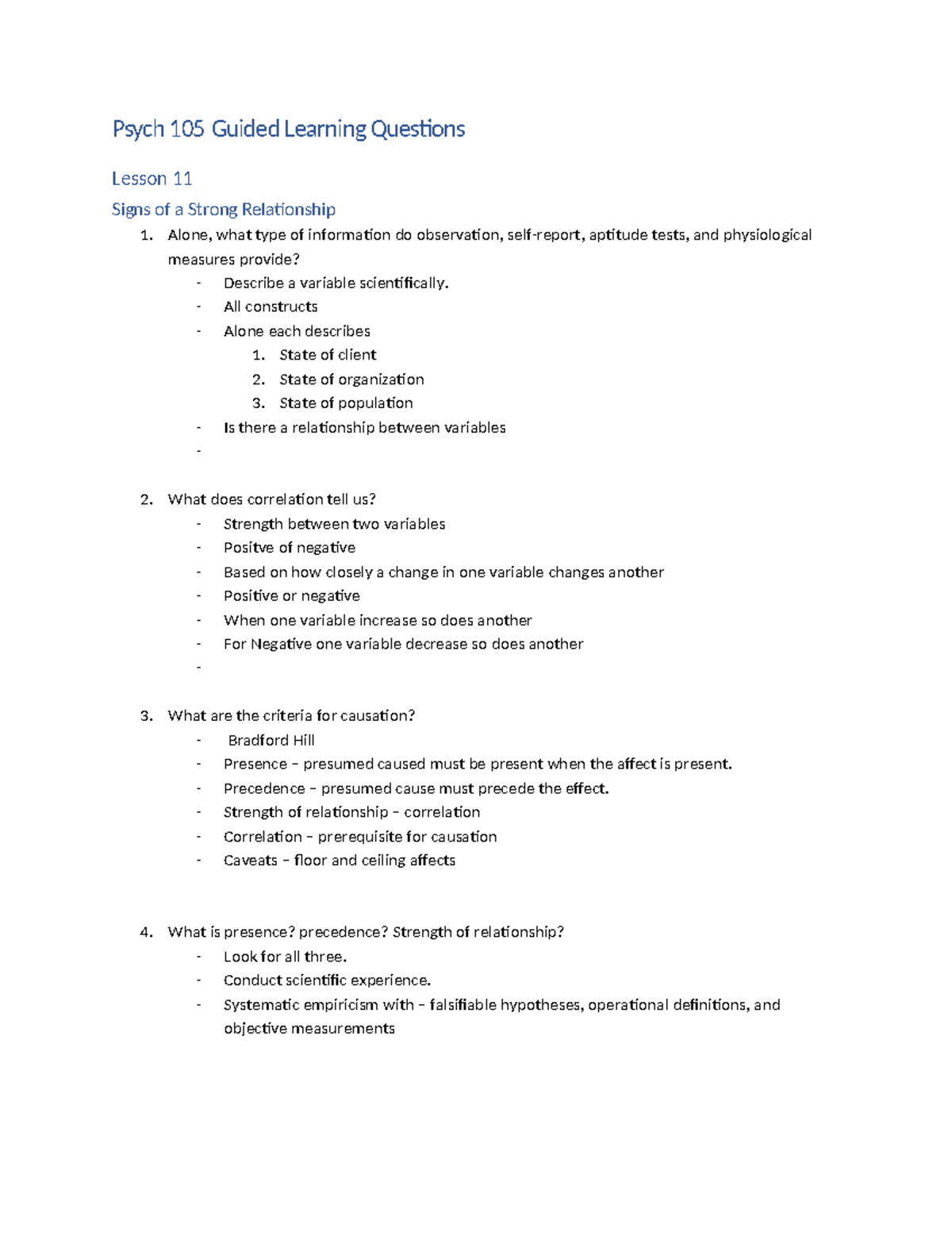 Lesson 11 -PSY - Psych 105 Guided Learning Questions Lesson 11 Signs of ...