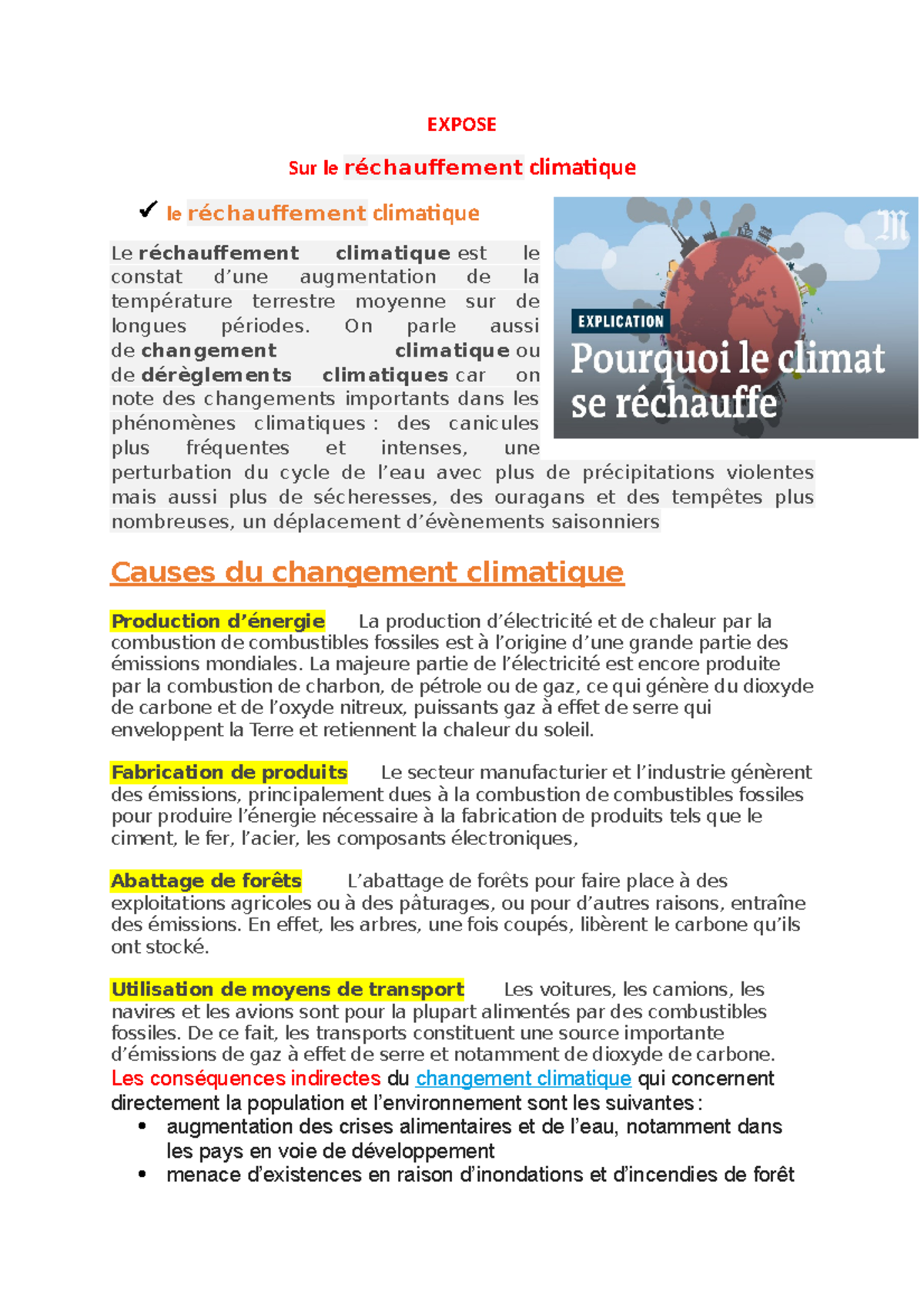 Le réchauffement climatique Expose - EXPOSE Sur le réchauffement ...