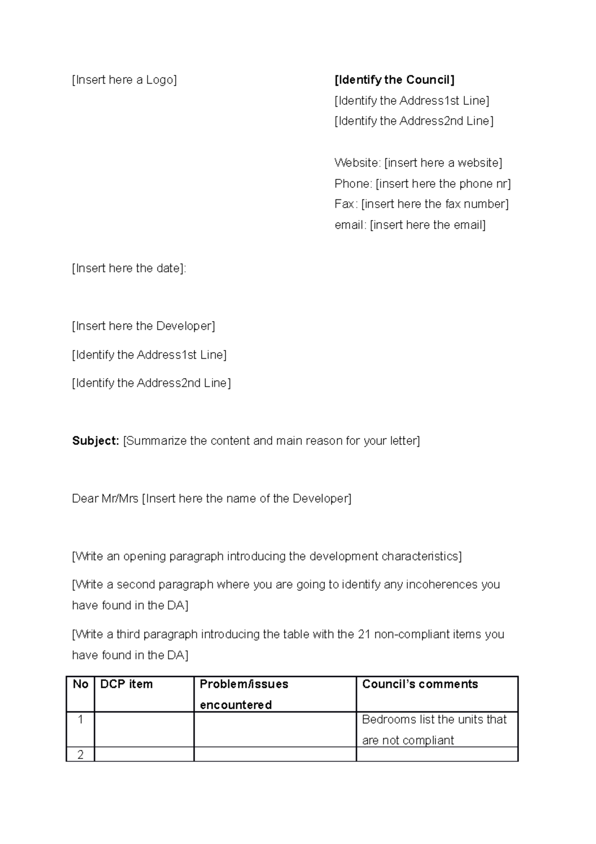 Property Building Assessment 1 - Letter template 2023 - [Insert here a ...