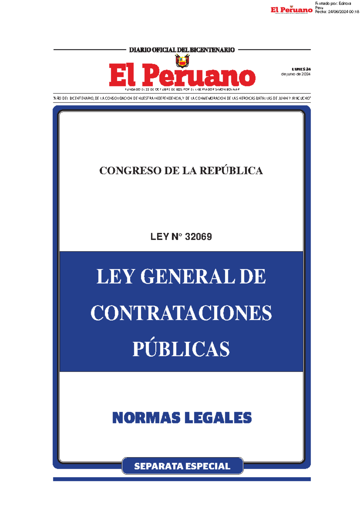 Nueva Ley General de Contrataci n P blica 1719237670 - SEPARATA ESPECIAL LUNES 24 de junio de ...