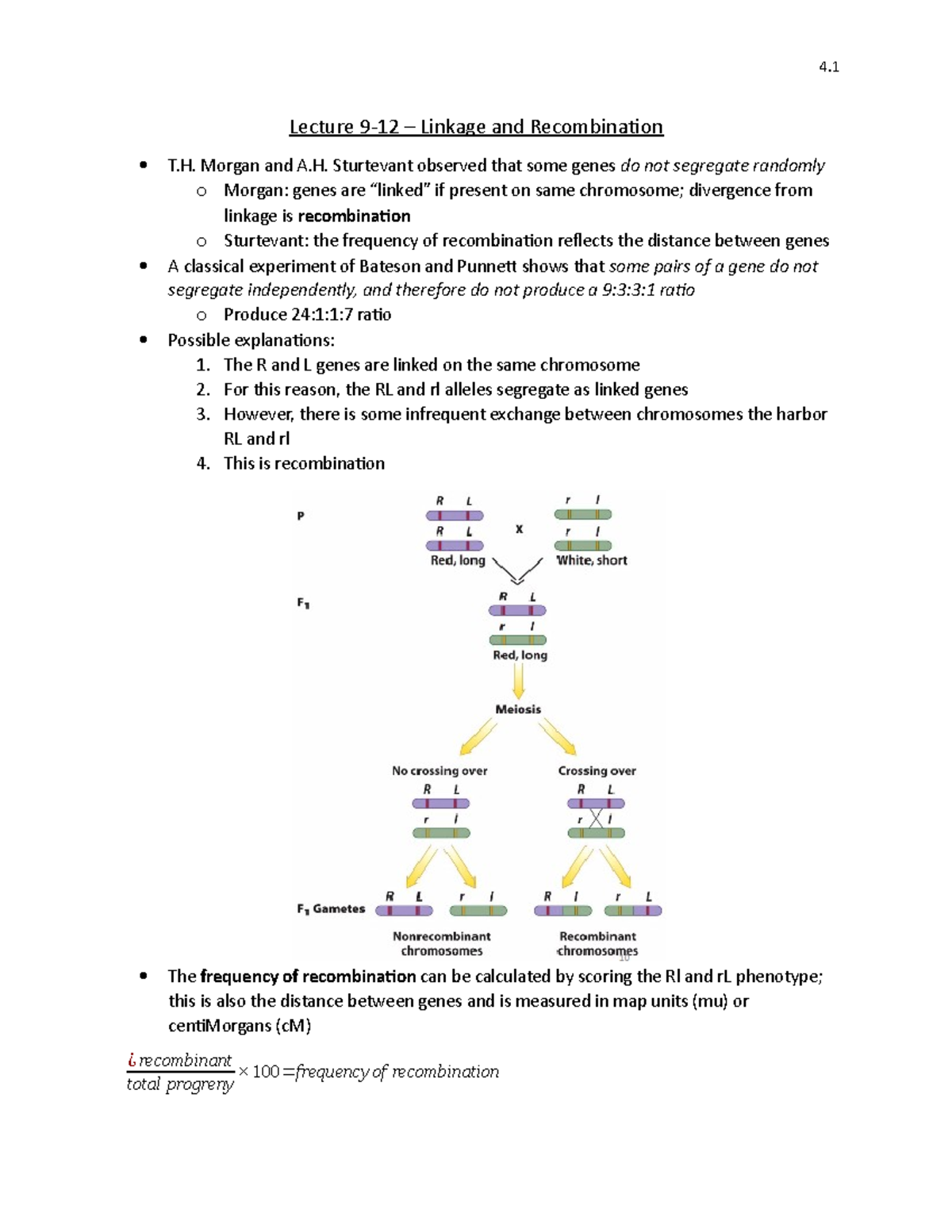 Lecture 9-12 - Linkage and Recombination - 4 Lecture Linkage and ...