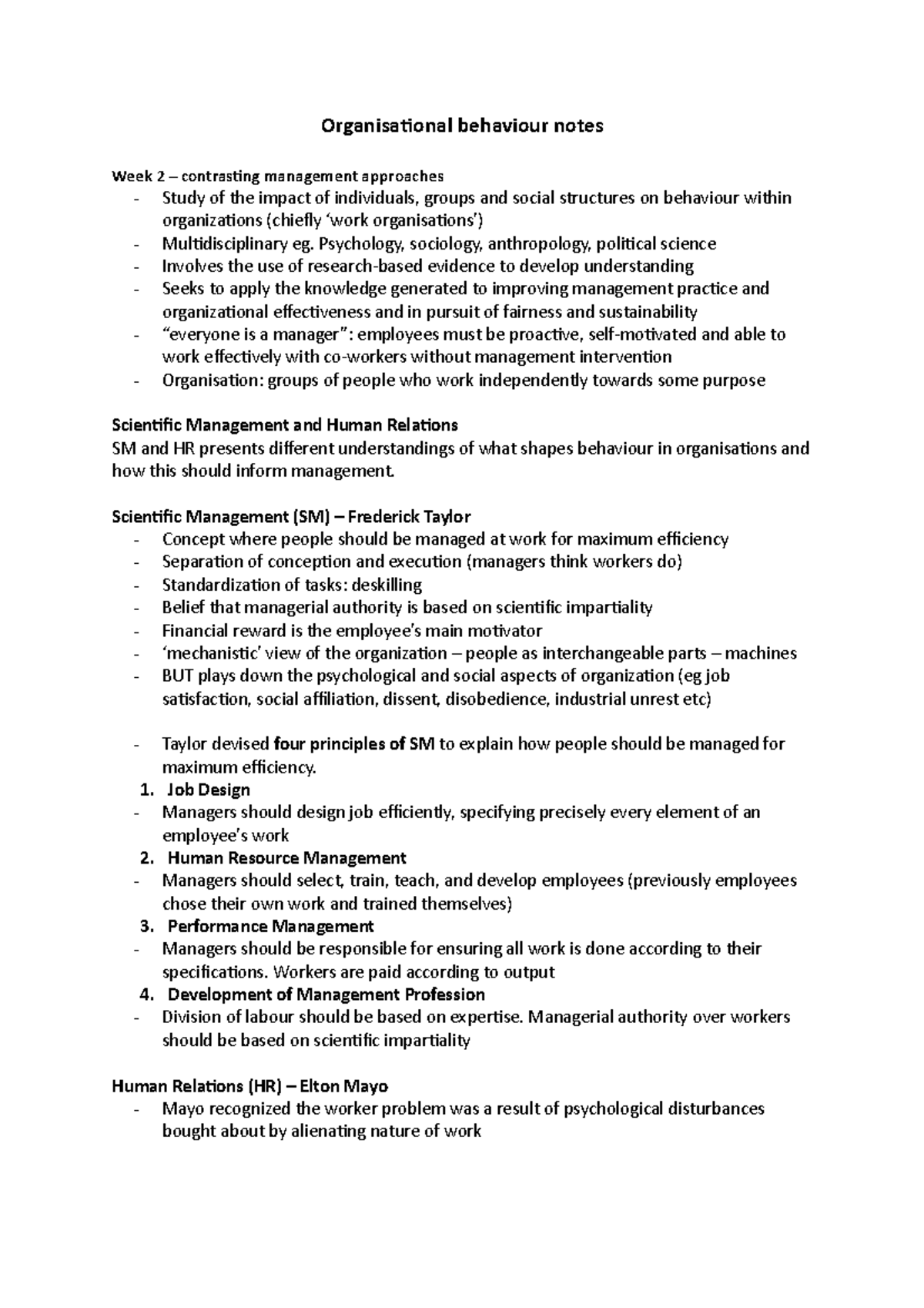 Organisational behaviour notes - MGMT20001 - Organisational behaviour ...