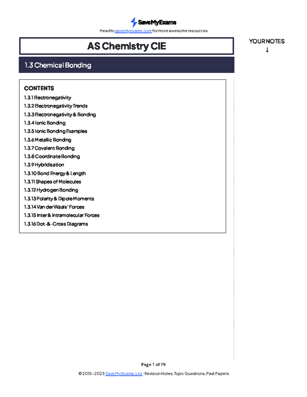 1.3 Chemical Bonding - as level notes - Page 1 of 79 AS Chemistry CIE 1 ...