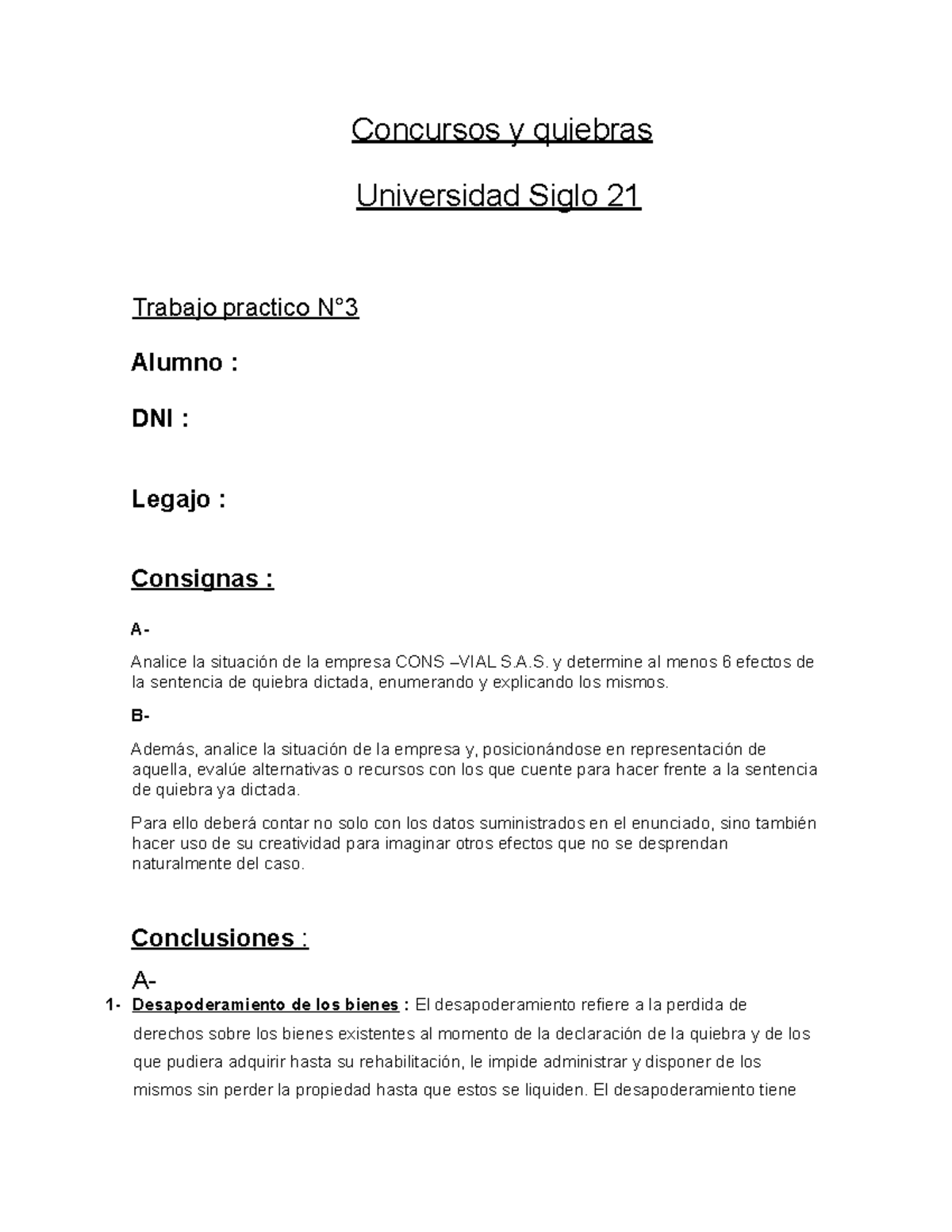 Concursos y quiebras Tp-3 Fonteñez pdf - Concursos y quiebras Universidad Siglo 21 Trabajo ...