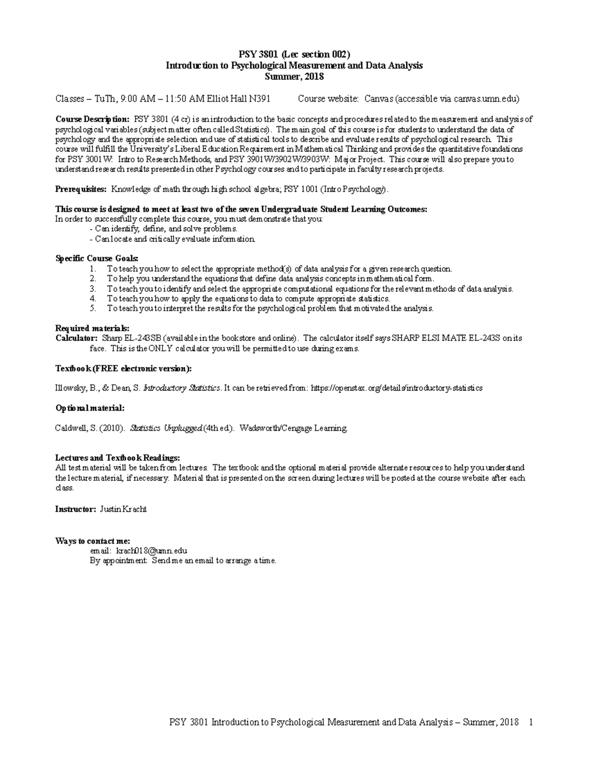 SS18 PSY 3801 Psych Stats Kracht - PSY 3801 (Lec section 002 ...